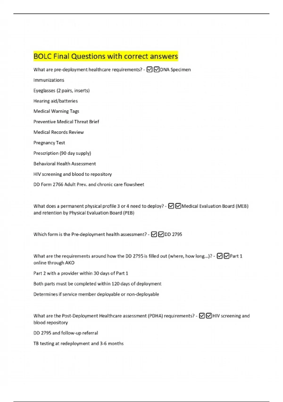BOLC Final Questions with correct answers - IBOLC - Stuvia US