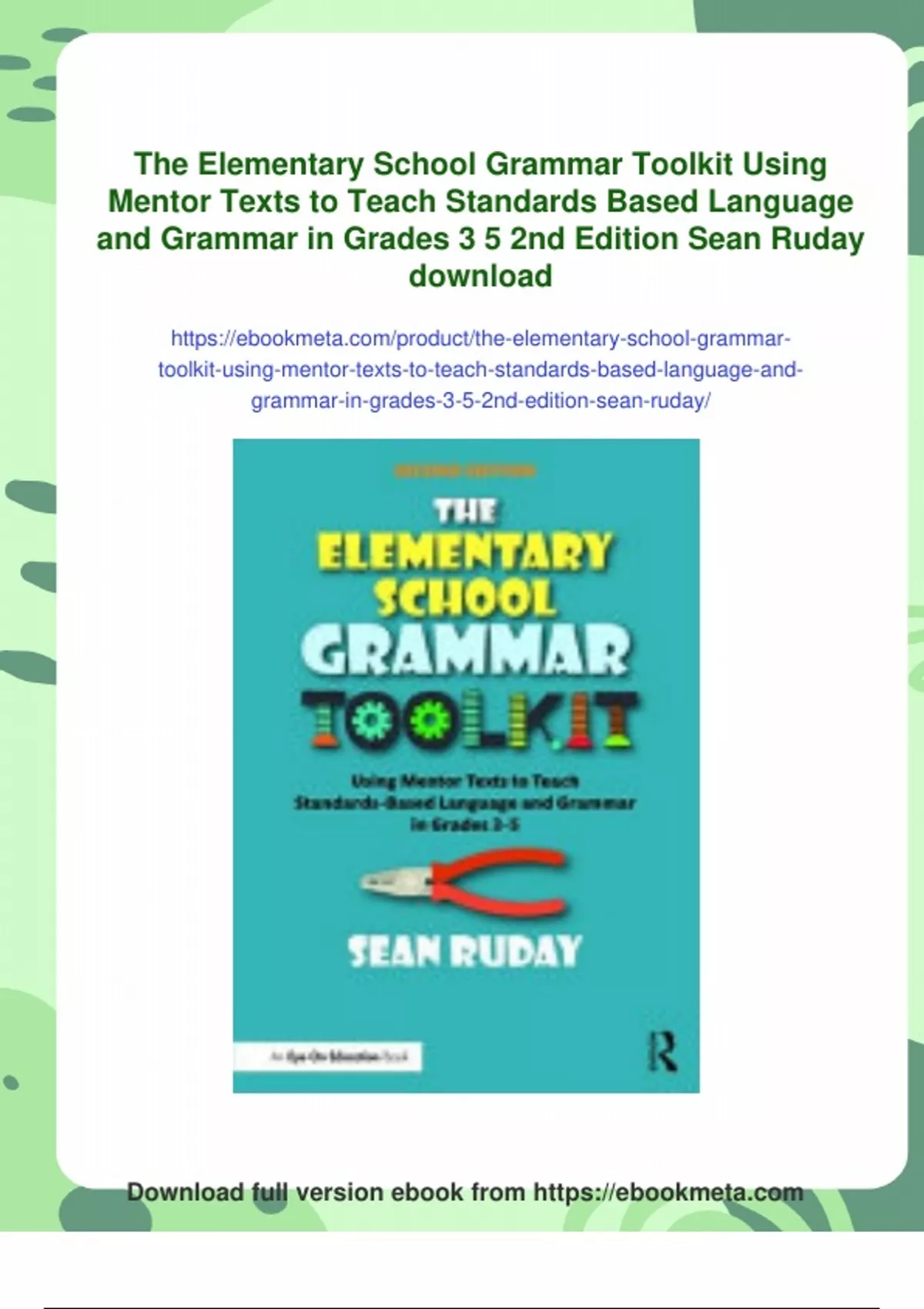Summary The Elementary School Grammar Toolkit Using Mentor Texts to ...