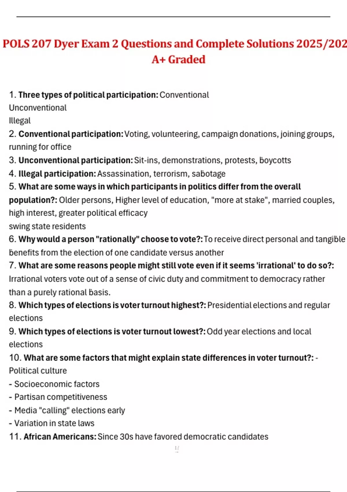 POLS 207 – Dyer – Exam 2 Questions and Complete Solutions – Texas A&M ...