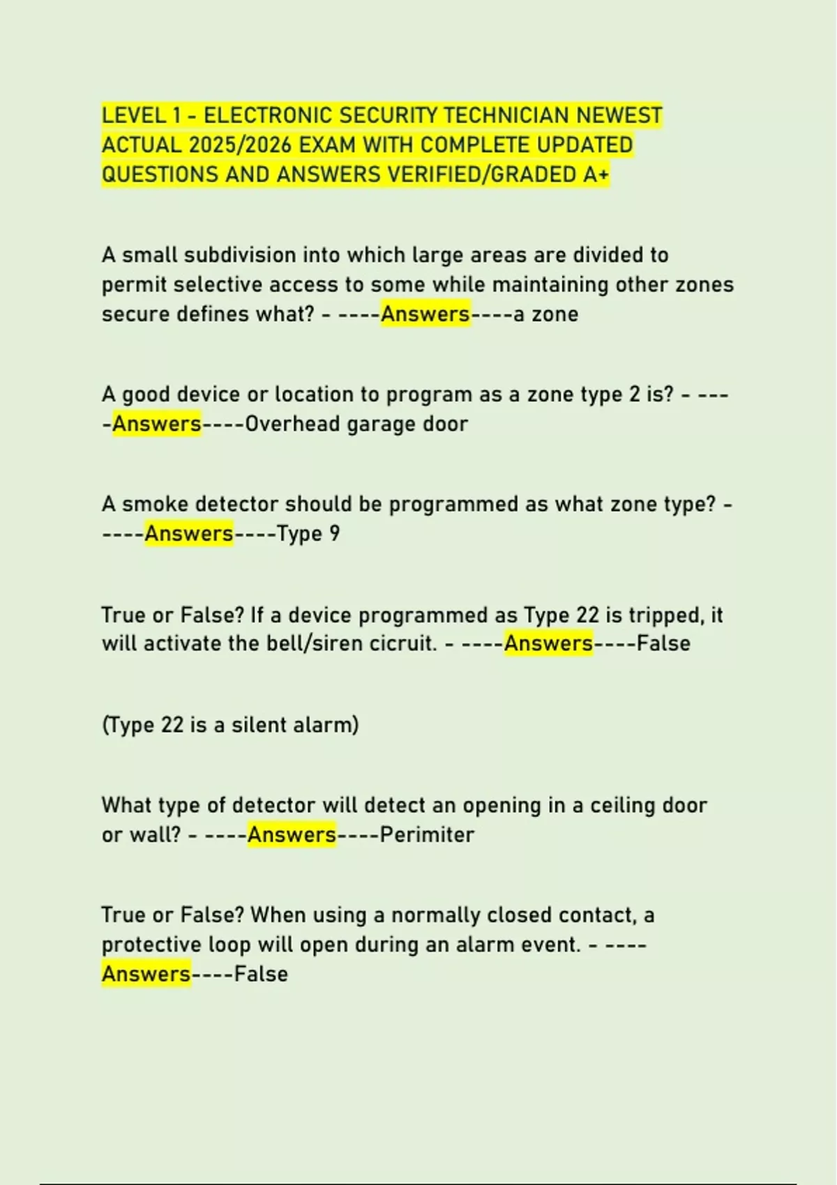 LEVEL 1 - ELECTRONIC SECURITY TECHNICIAN NEWEST ACTUAL 2025/2026 EXAM ...