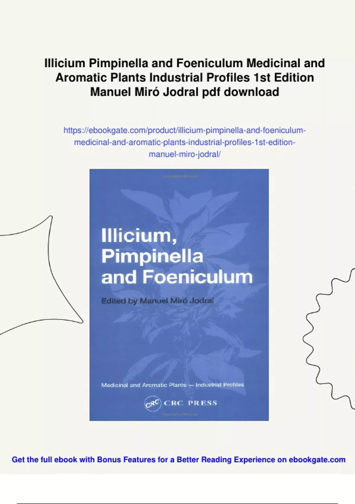 Summary Illicium Pimpinella and Foeniculum Medicinal and Aromatic Plants Industrial Profiles 1st ...