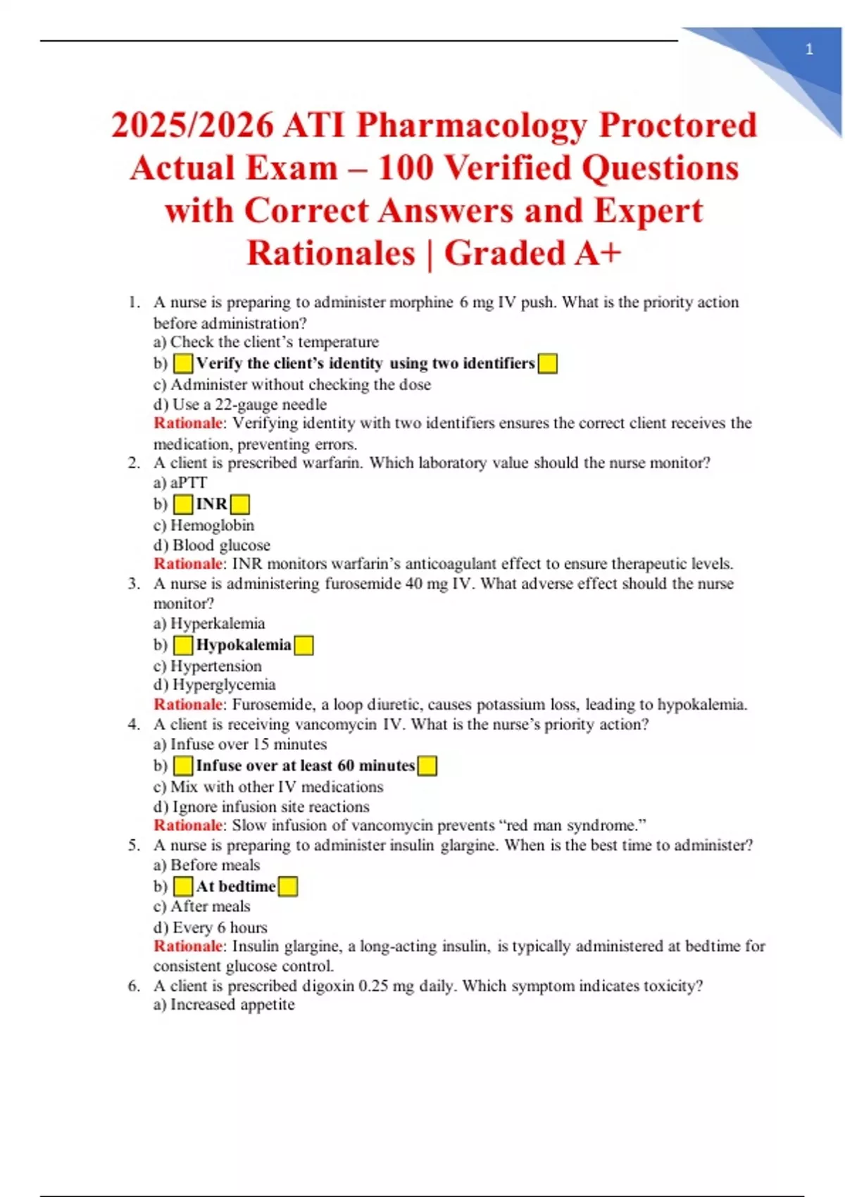 2025/2026 ATI Pharmacology Proctored Actual Exam – 100 Verified ...
