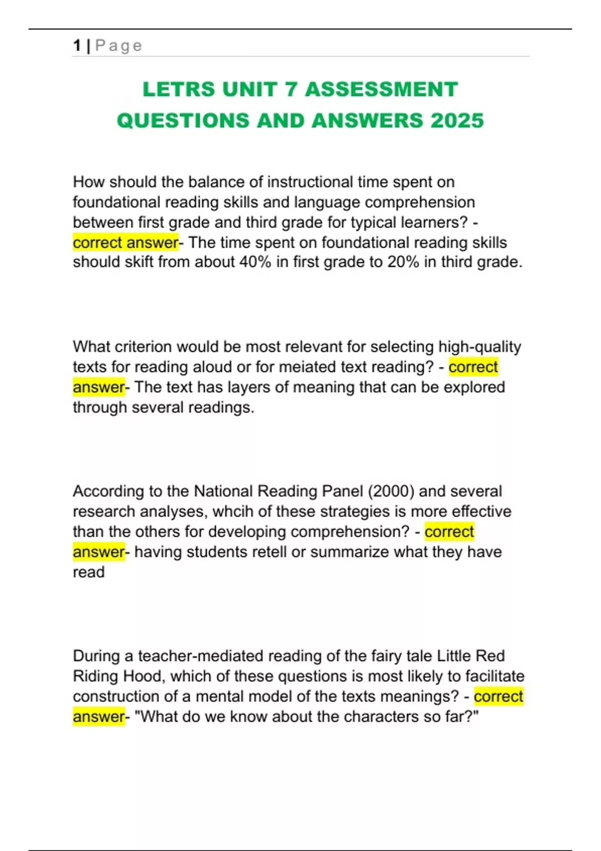 LETRS UNIT 7 ASSESSMENT QUESTIONS AND ANSWERS 2025 - LETRS UNIT 7 ...