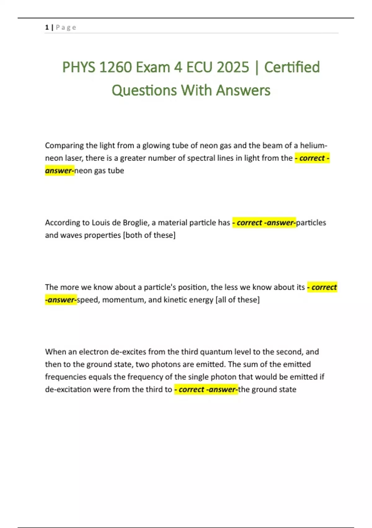 PHYS 1260 Exam 4 ECU 2025 | Certified Questions With Answers - PHYS 1260 - Stuvia US