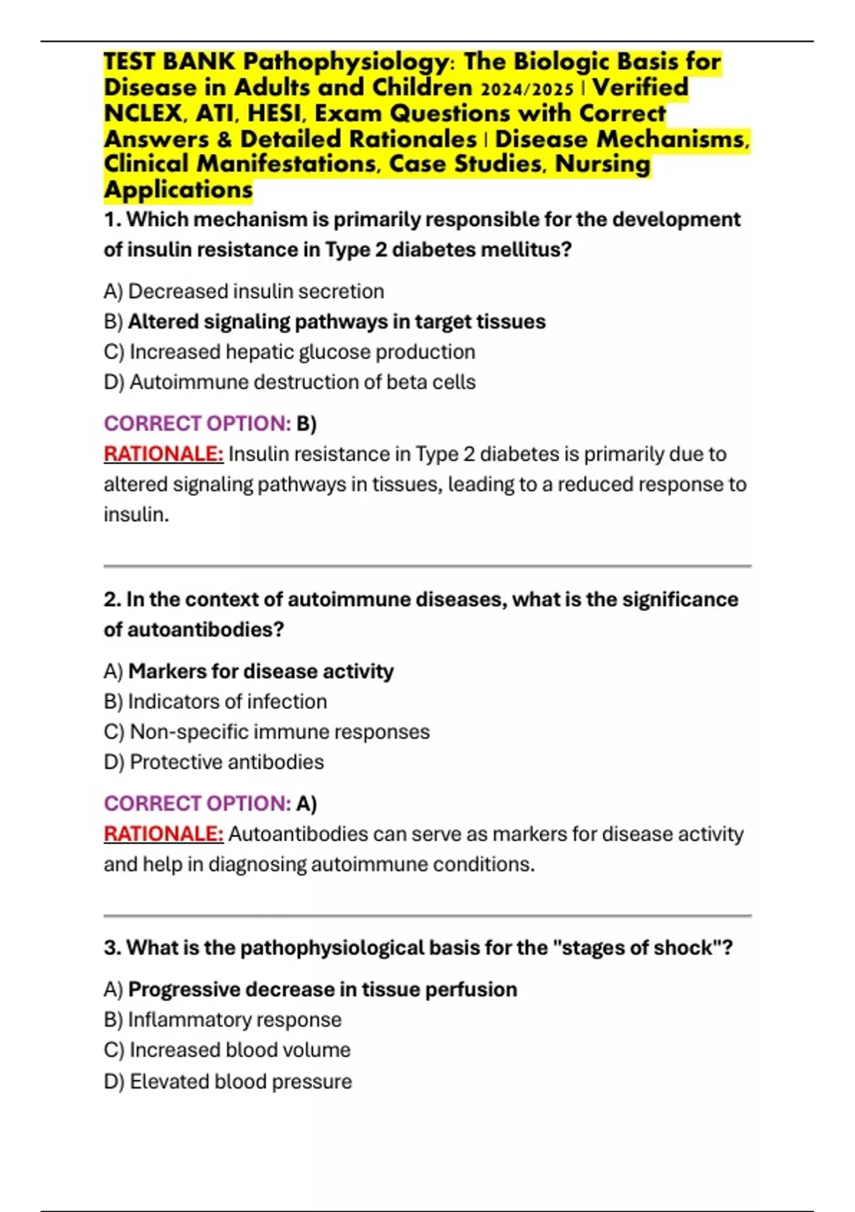 TEST BANK Pathophysiology: The Biologic Basis for Disease in Adults and ...