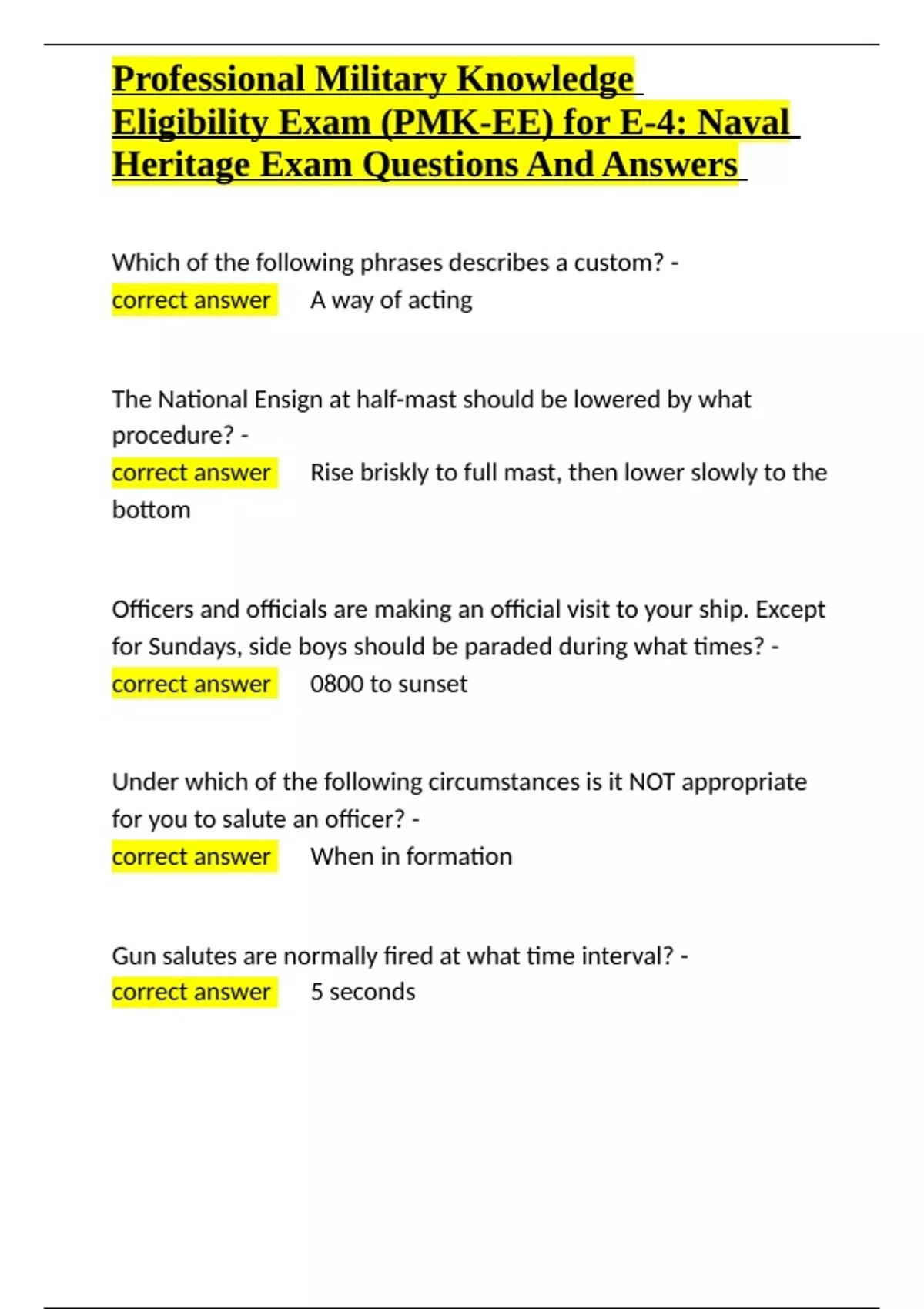 Professional Military Knowledge Eligibility Exam (PMK-EE) for E-4 Naval ...