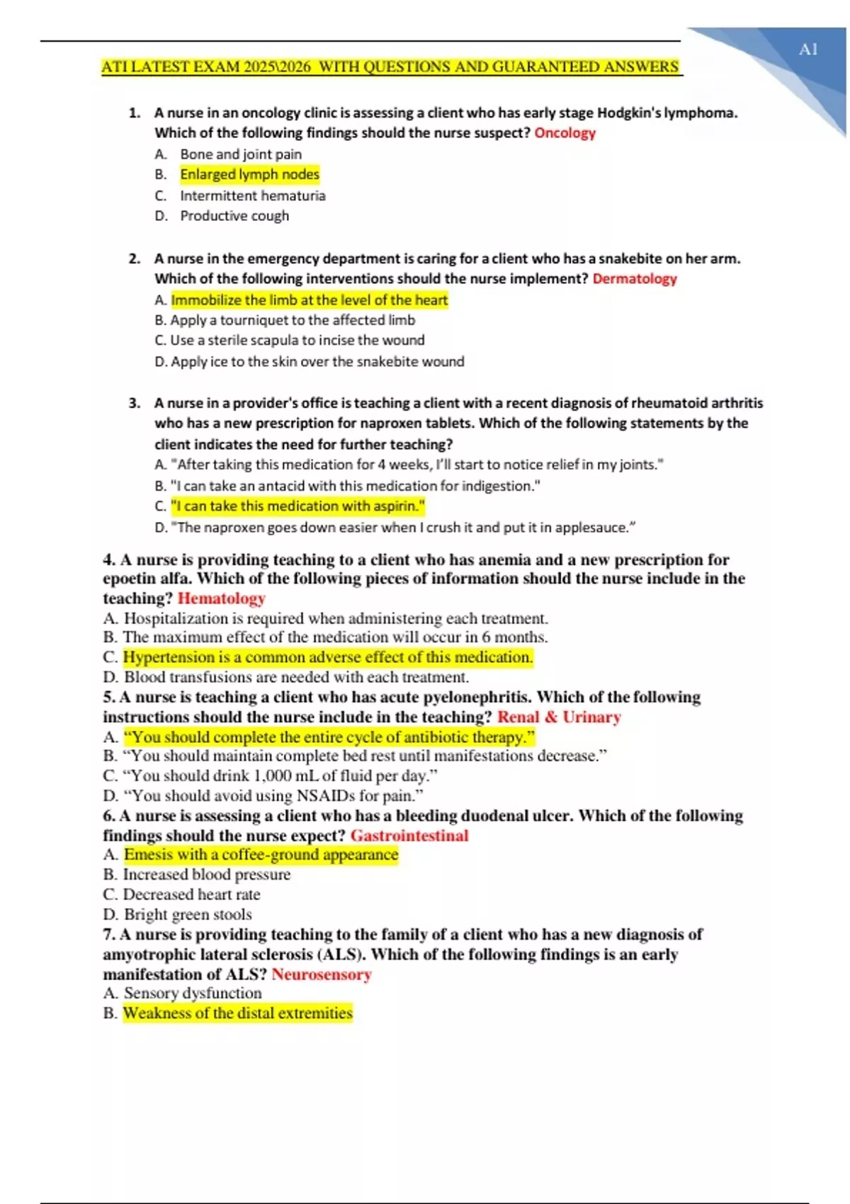 ATI Latest Exam 2025/2026 – Updated Questions with 100% Guaranteed ...