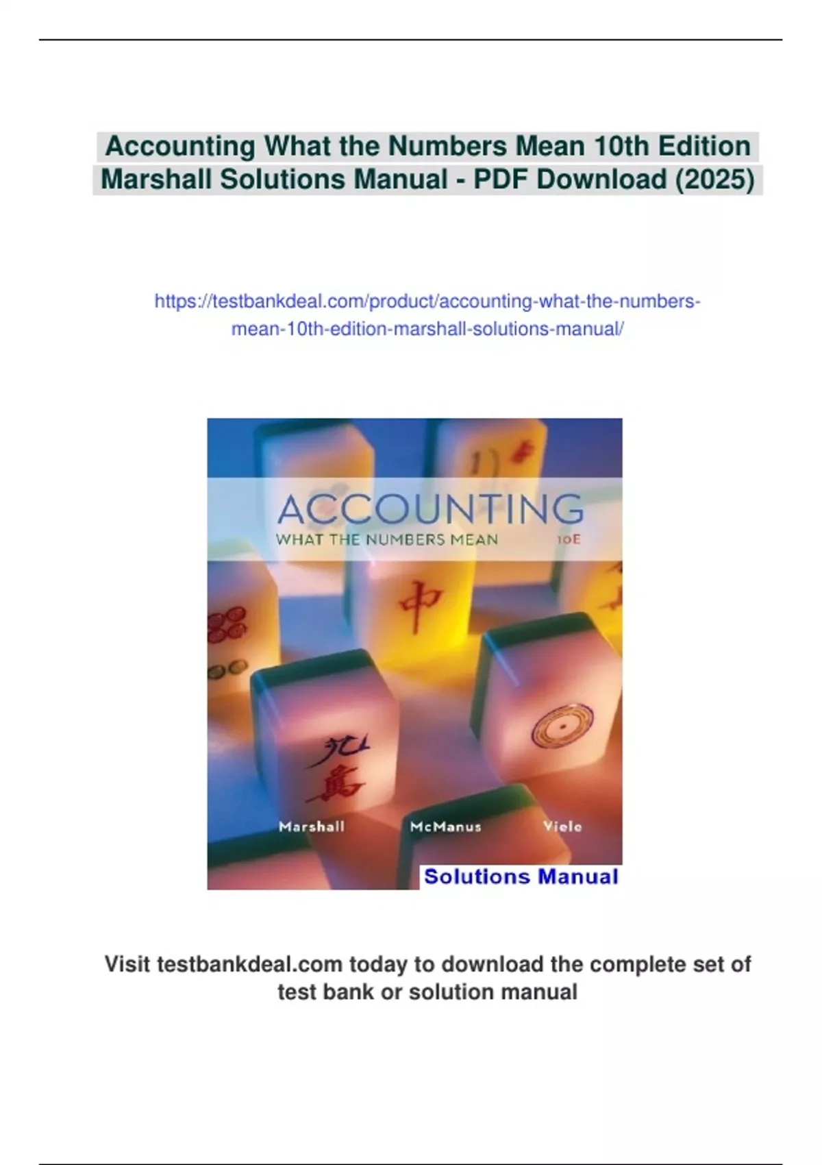 Summary Accounting What the Numbers Mean 10th Edition Marshall ...