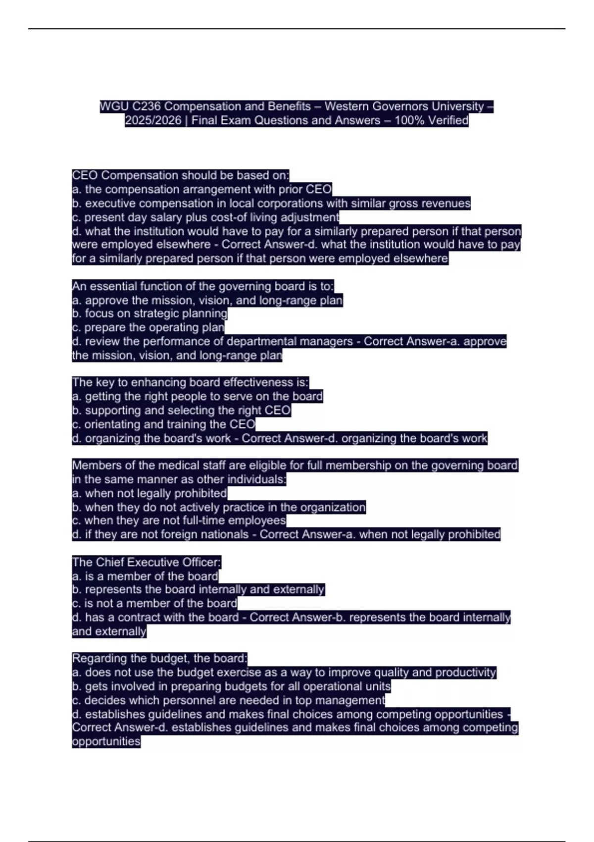 WGU C236 Compensation and Benefits – Western Governors University ...