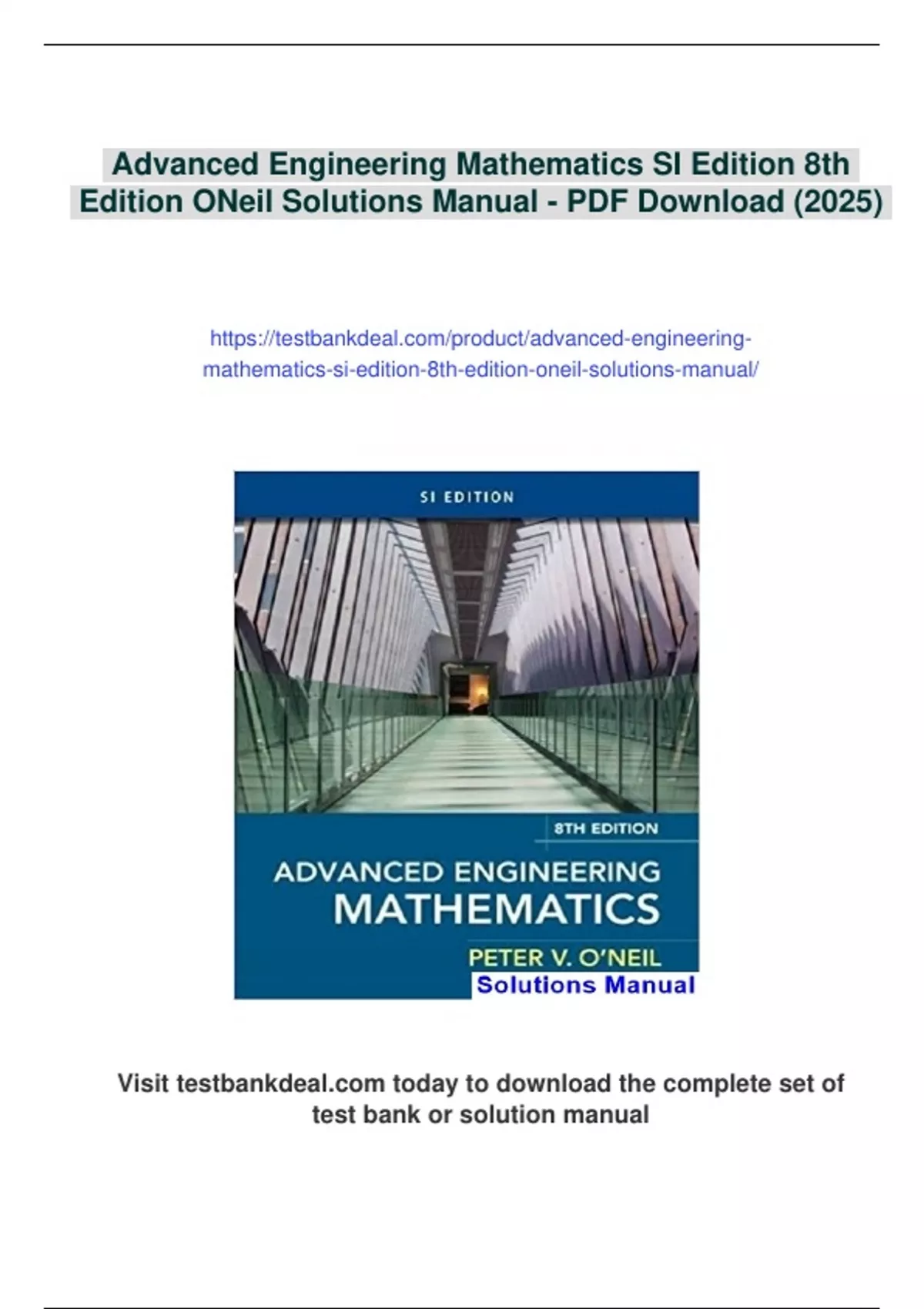 Summary Advanced Engineering Mathematics SI Edition 8th Edition ONeil ...