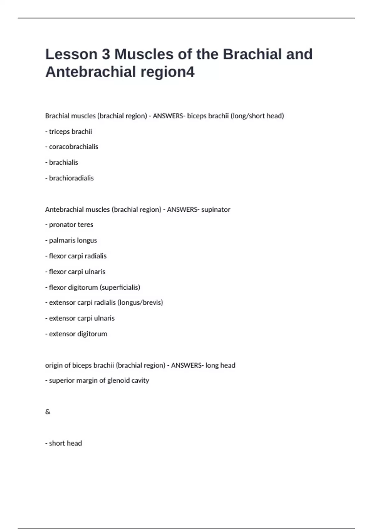 Lesson 3 Muscles of the Brachial and Antebrachial region exam questions ...