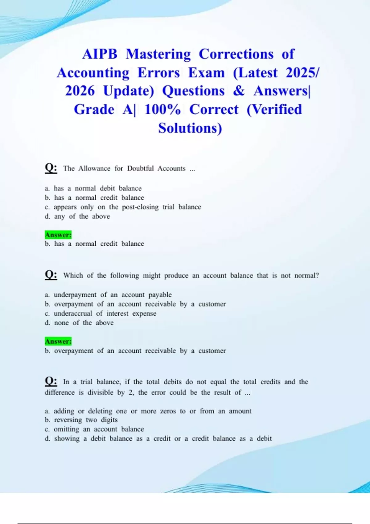 AIPB Mastering Corrections of Accounting Errors Exam (Latest 2025/ 2026 ...