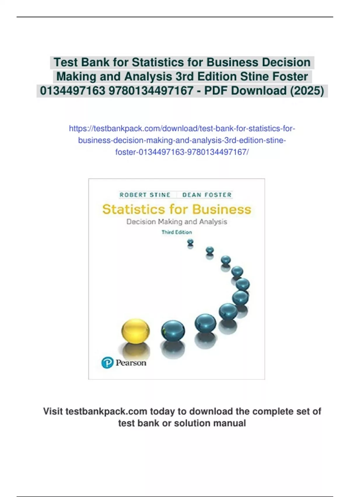 Summary Test Bank for Statistics for Business Decision Making and ...