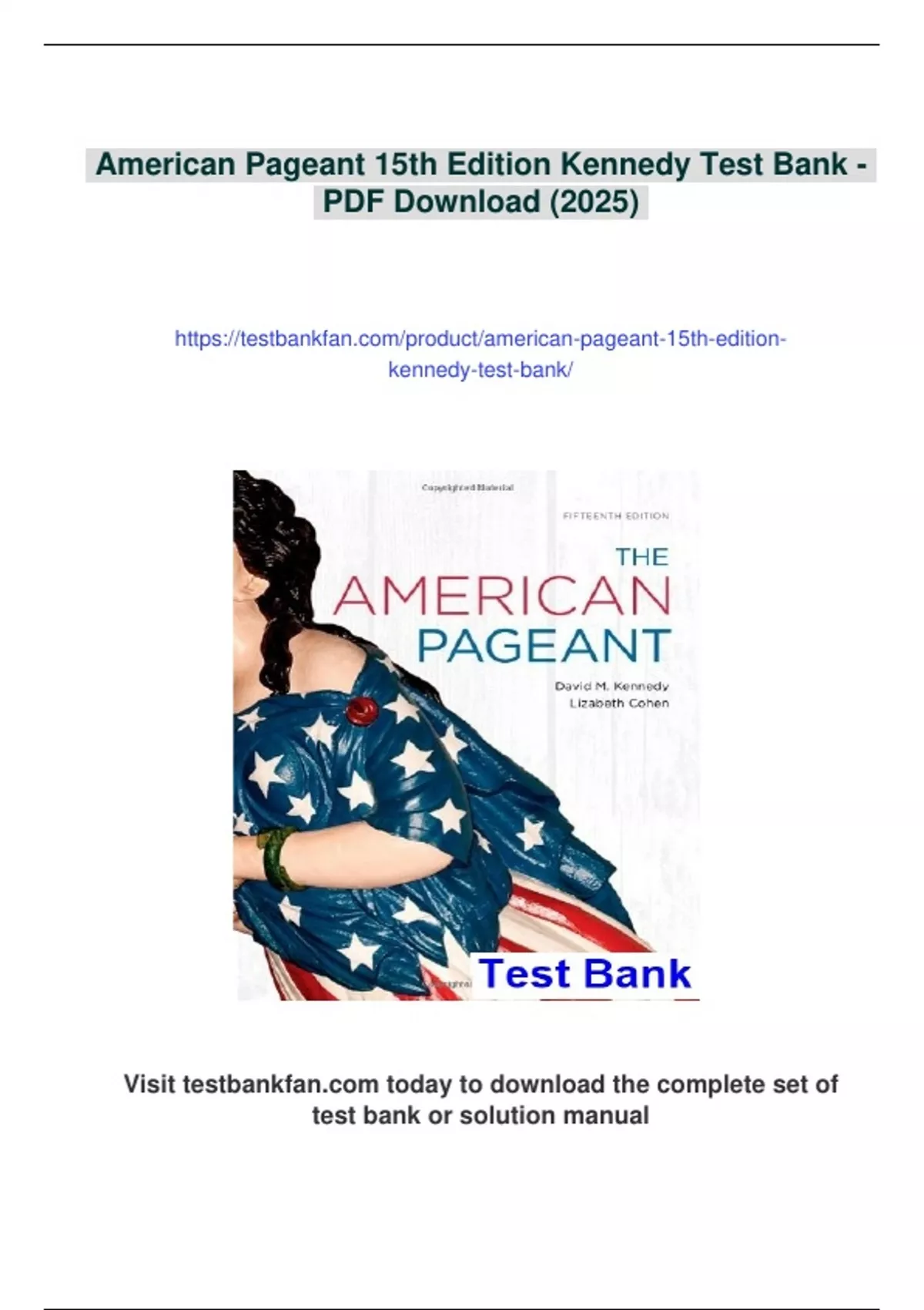 Summary American Pageant 15th Edition Kennedy Test Bank - Digital ...