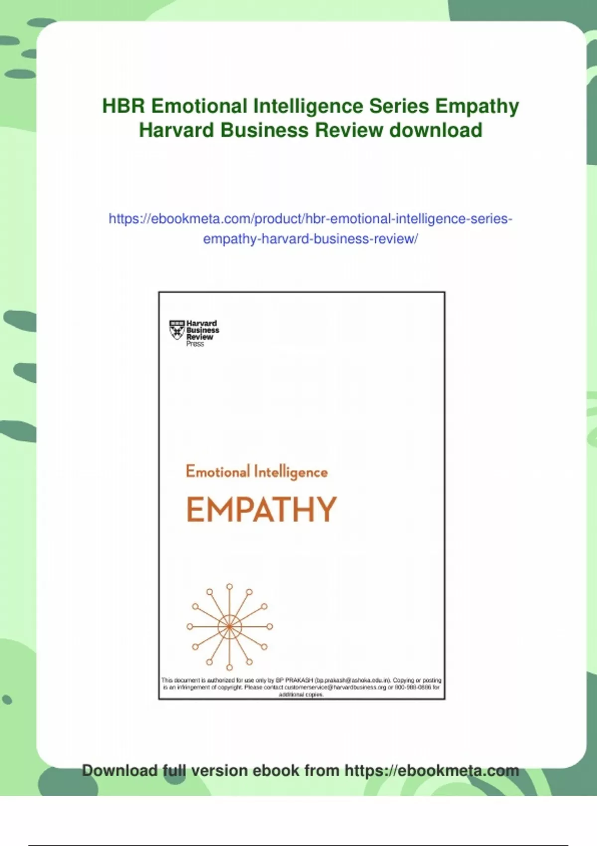 Summary HBR Emotional Intelligence Series Empathy Harvard Business ...