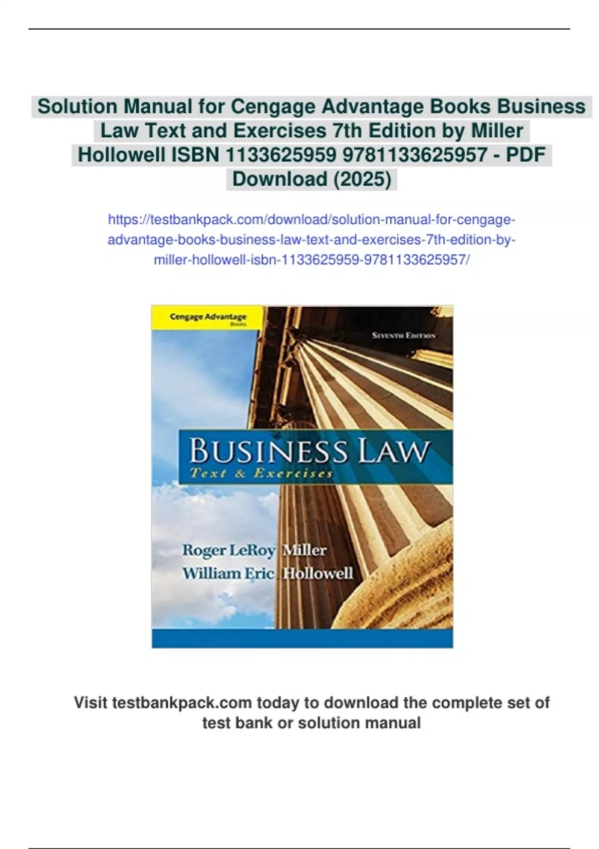 Summary Solution Manual for Cengage Advantage Books Business Law Text ...