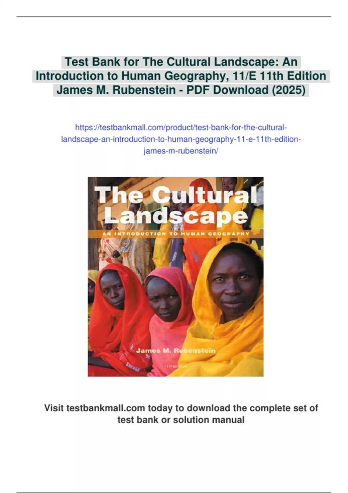 Summary Test Bank for The Cultural Landscape: An Introduction to Human ...