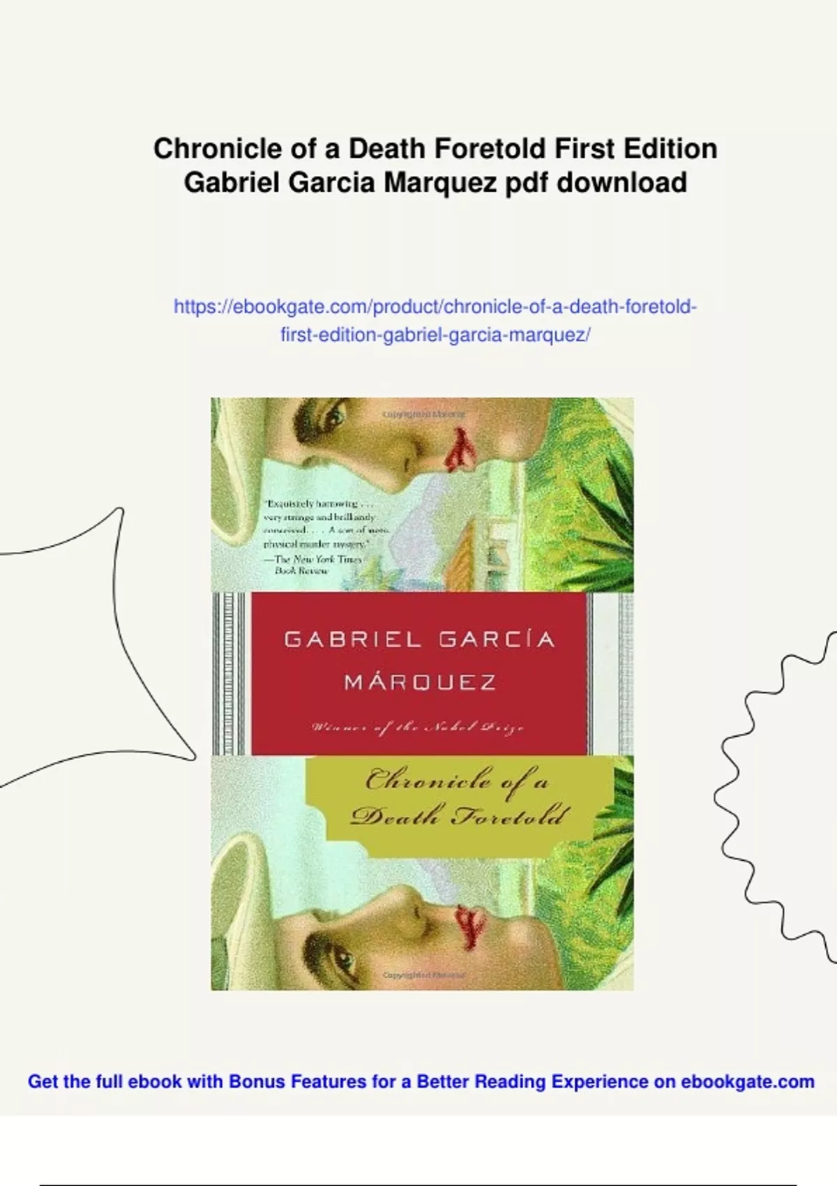 Summary Chronicle of a Death Foretold First Edition Gabriel Garcia ...