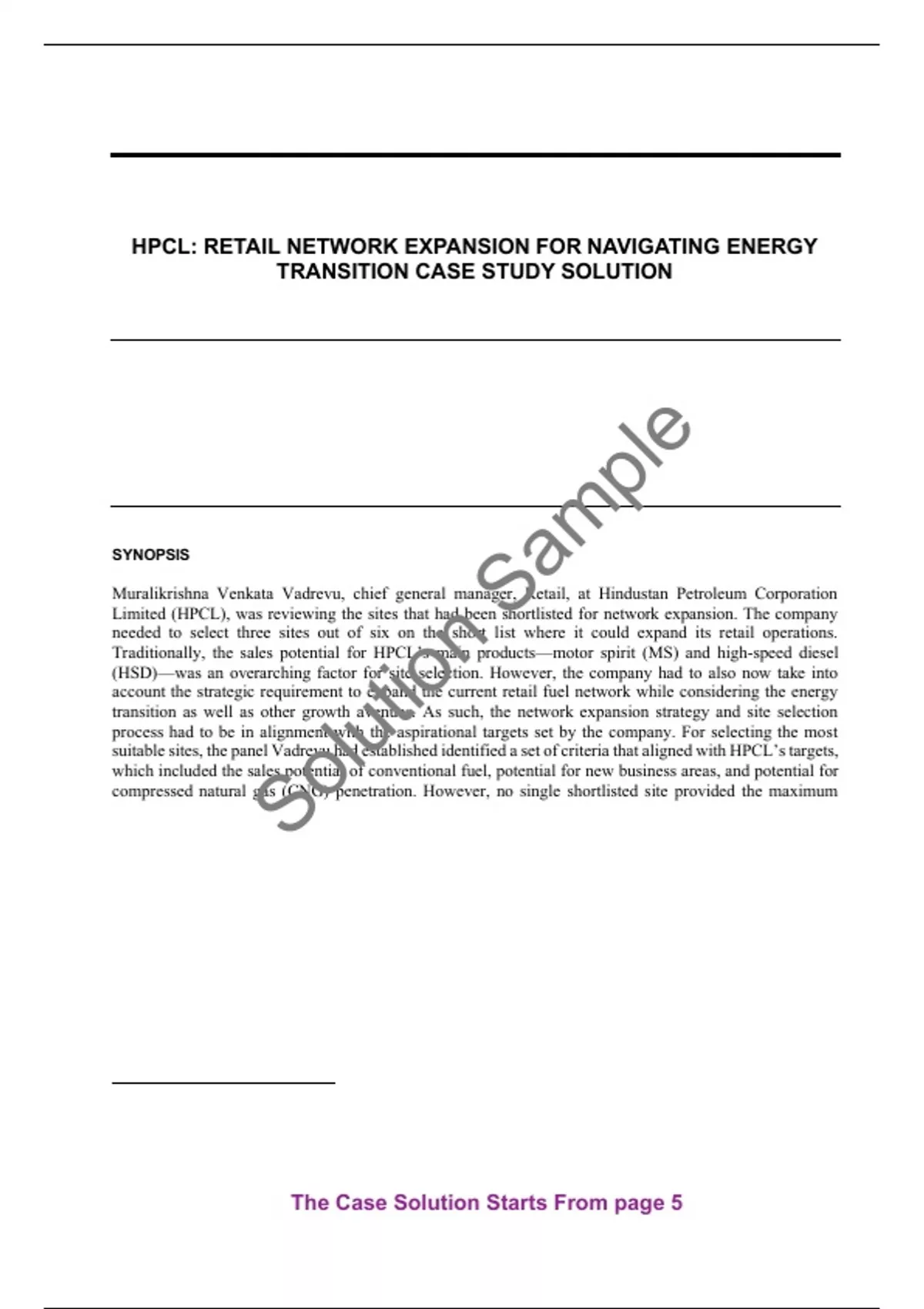 Case Solution for HPCL Retail Network Expansion for Navigating Energy ...