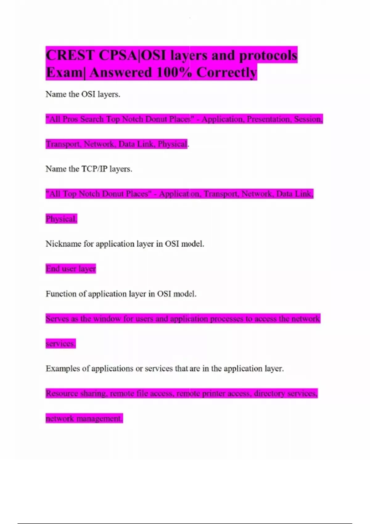 CREST CPSA|OSI layers and protocols Exam| Answered 100% Correctly ...