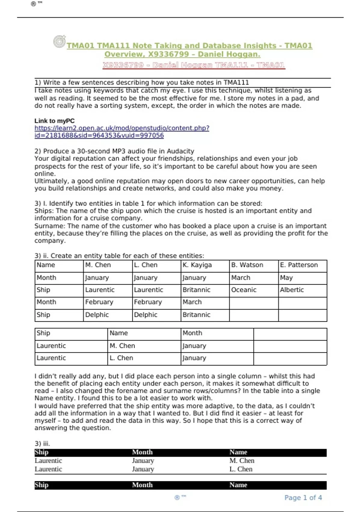 TMA01 TMA111 Note Taking and Database Insights - TMA01 Overview ...
