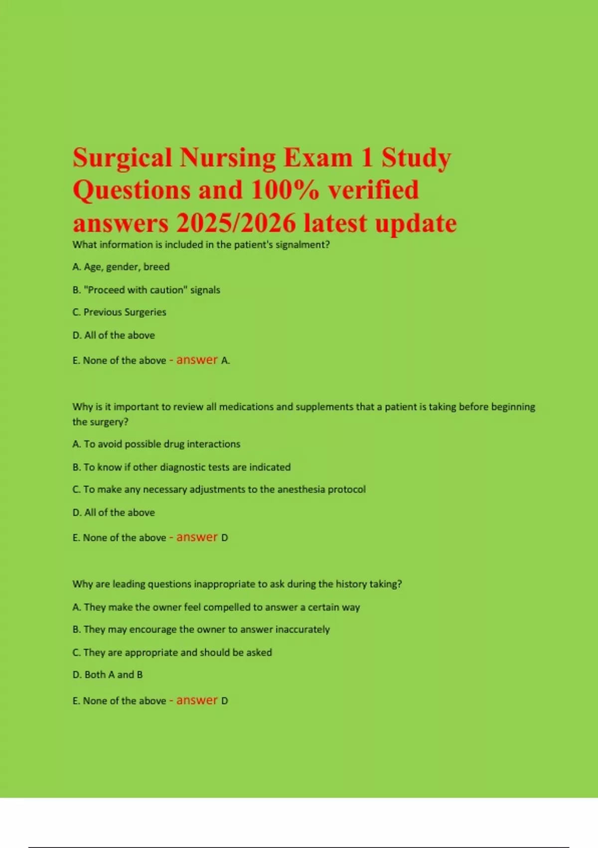 Surgical Nursing Exam 1: 100% Verified Study Questions and Answers ...
