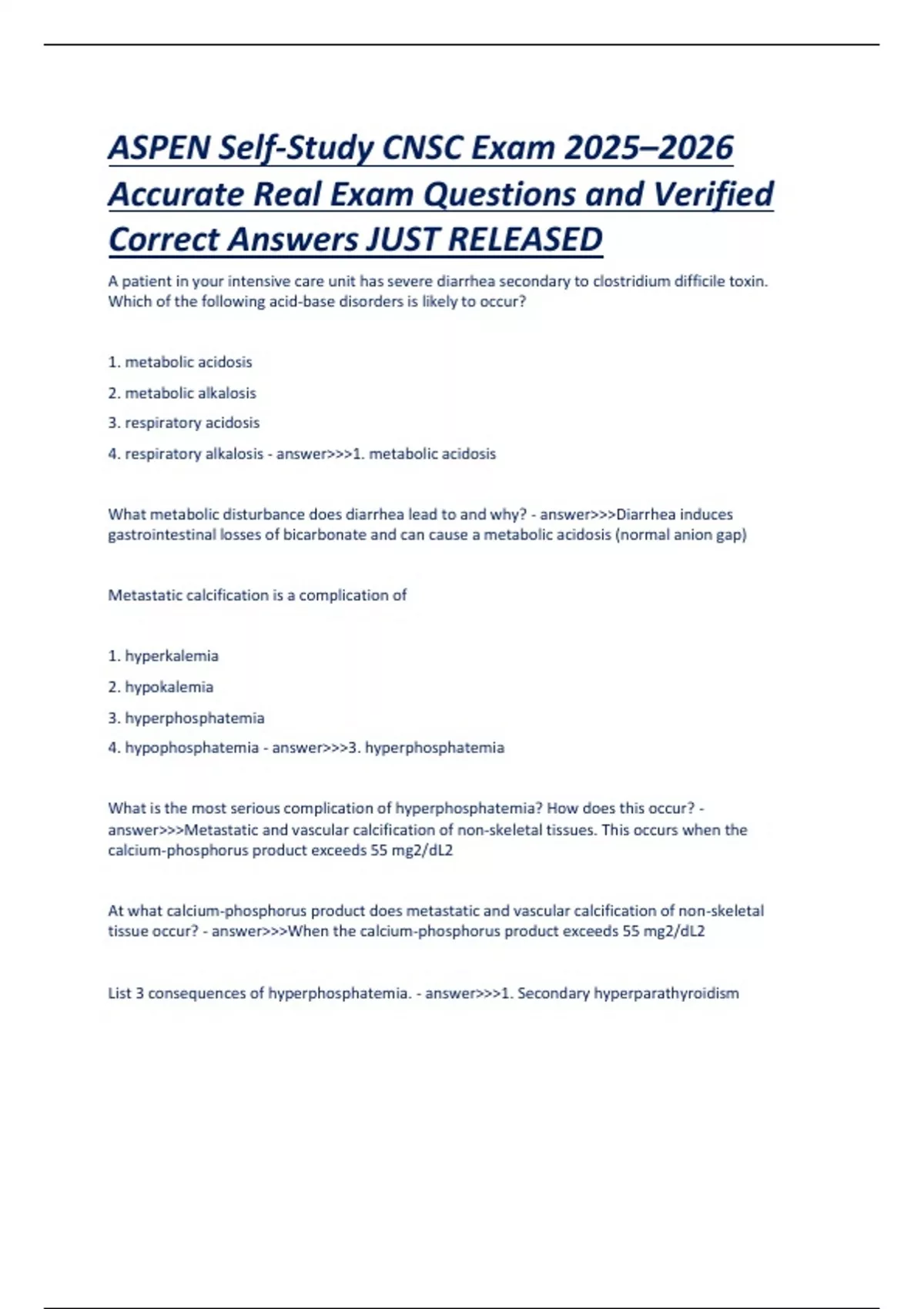 ASPEN Self-Study CNSC Exam 2025–2026 | Accurate Real Exam Questions and ...