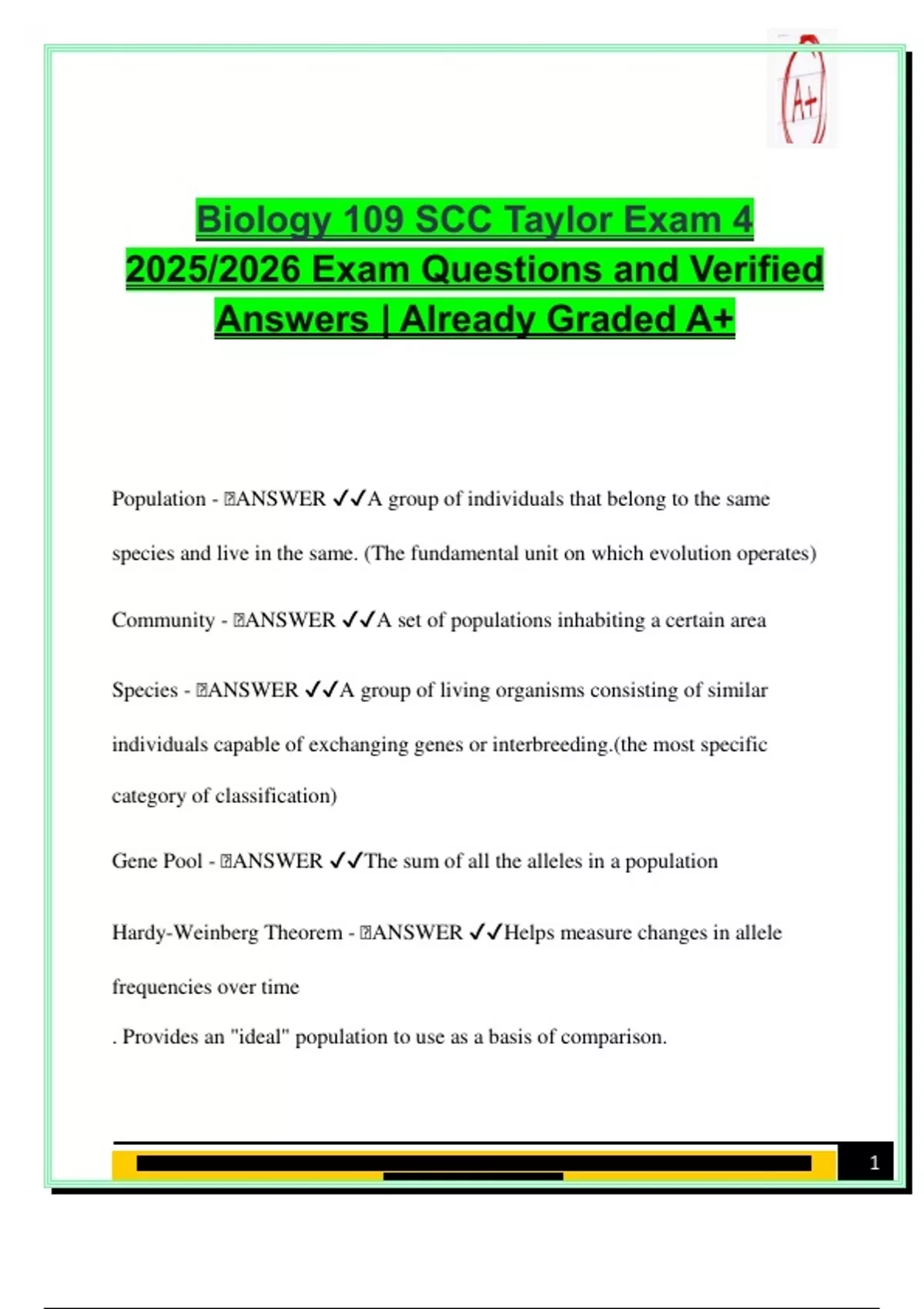 Biology 109 – Exam 4 (100+ Verified Questions) | 2025/2026 A+ Guide ...