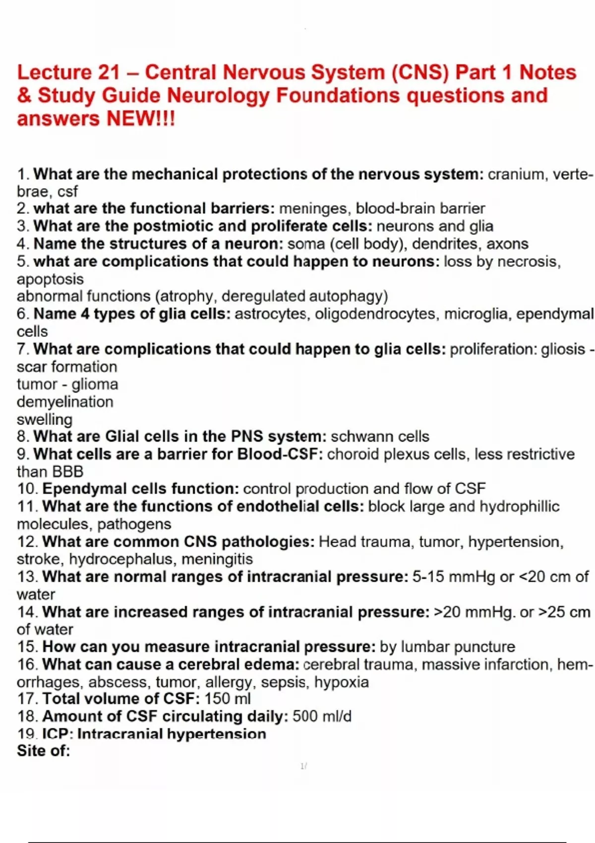 Lecture 21 – Central Nervous System (CNS) Part 1 Notes & Study Guide ...