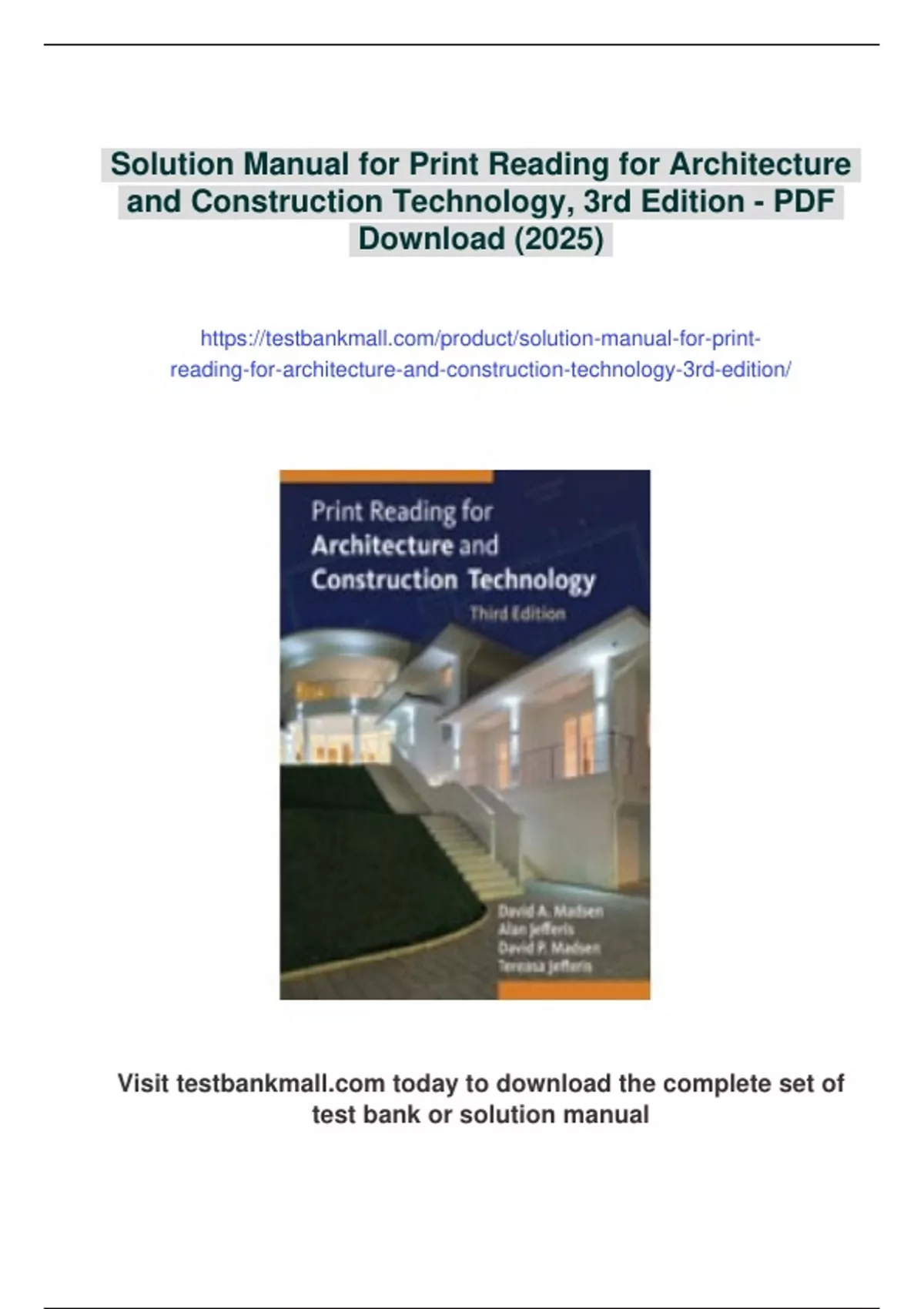 Summary Solution Manual for Print Reading for Architecture and ...