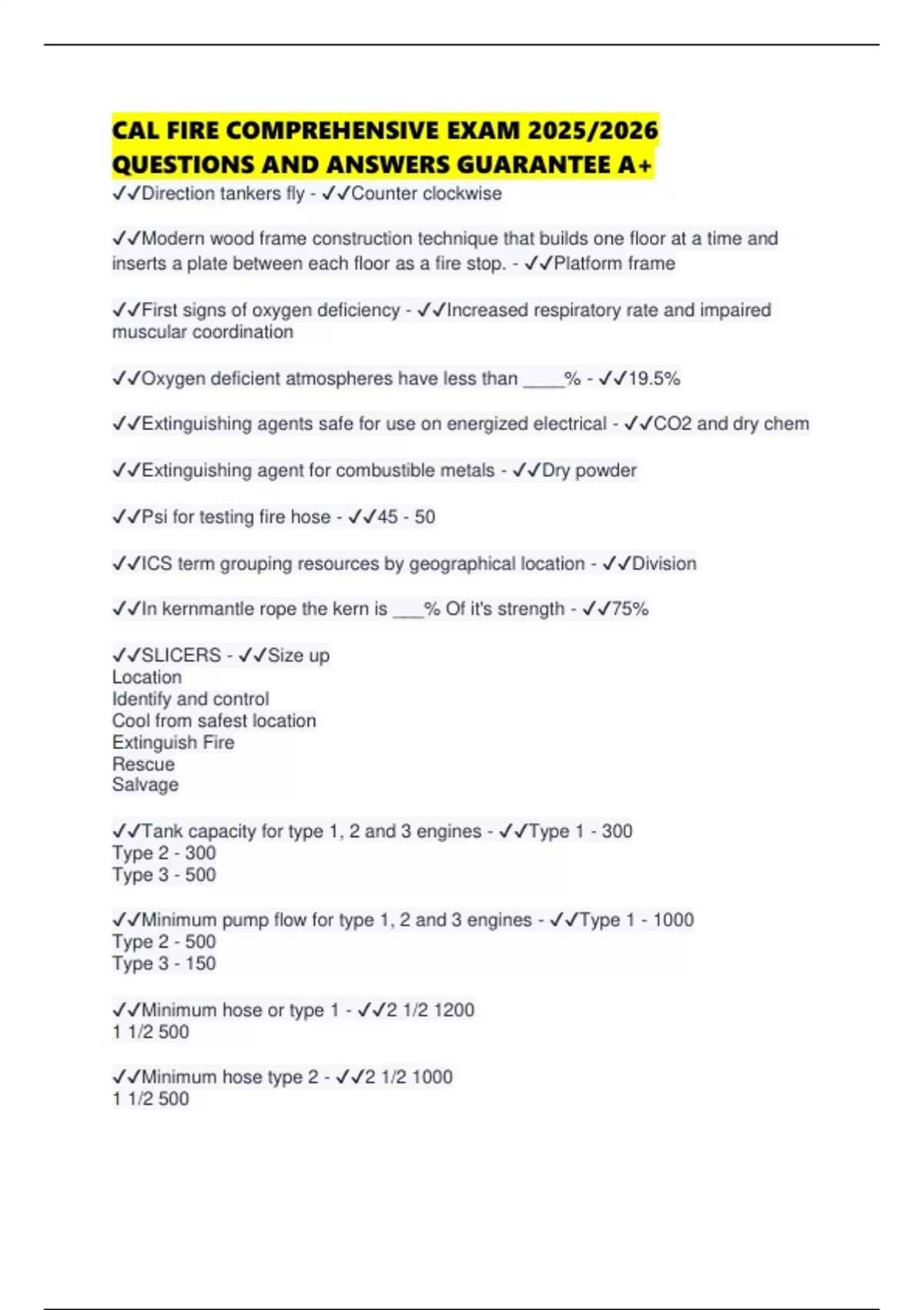 CAL FIRE COMPREHENSIVE EXAM 2025/2026 QUESTIONS AND ANSWERS GUARANTEE ...