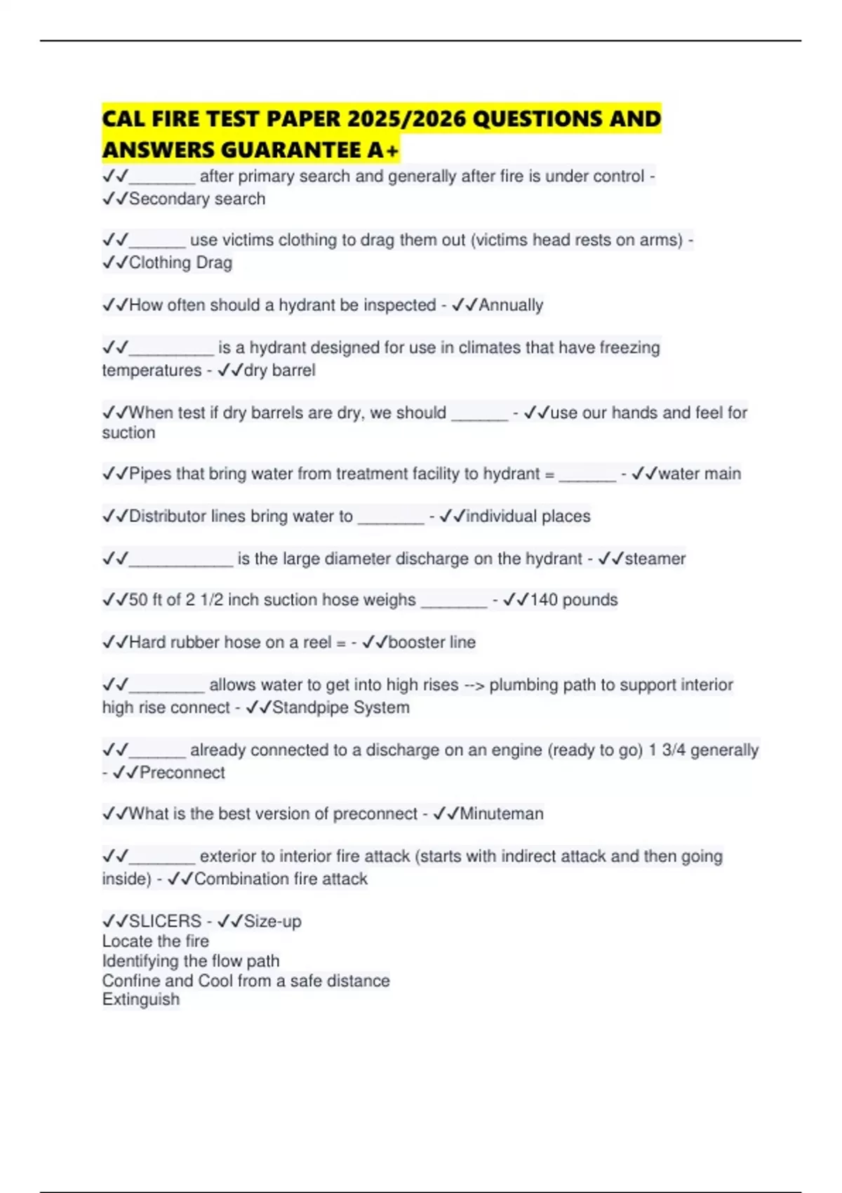 CAL FIRE TEST PAPER 2025/2026 QUESTIONS AND ANSWERS GUARANTEE A+ - CAL ...