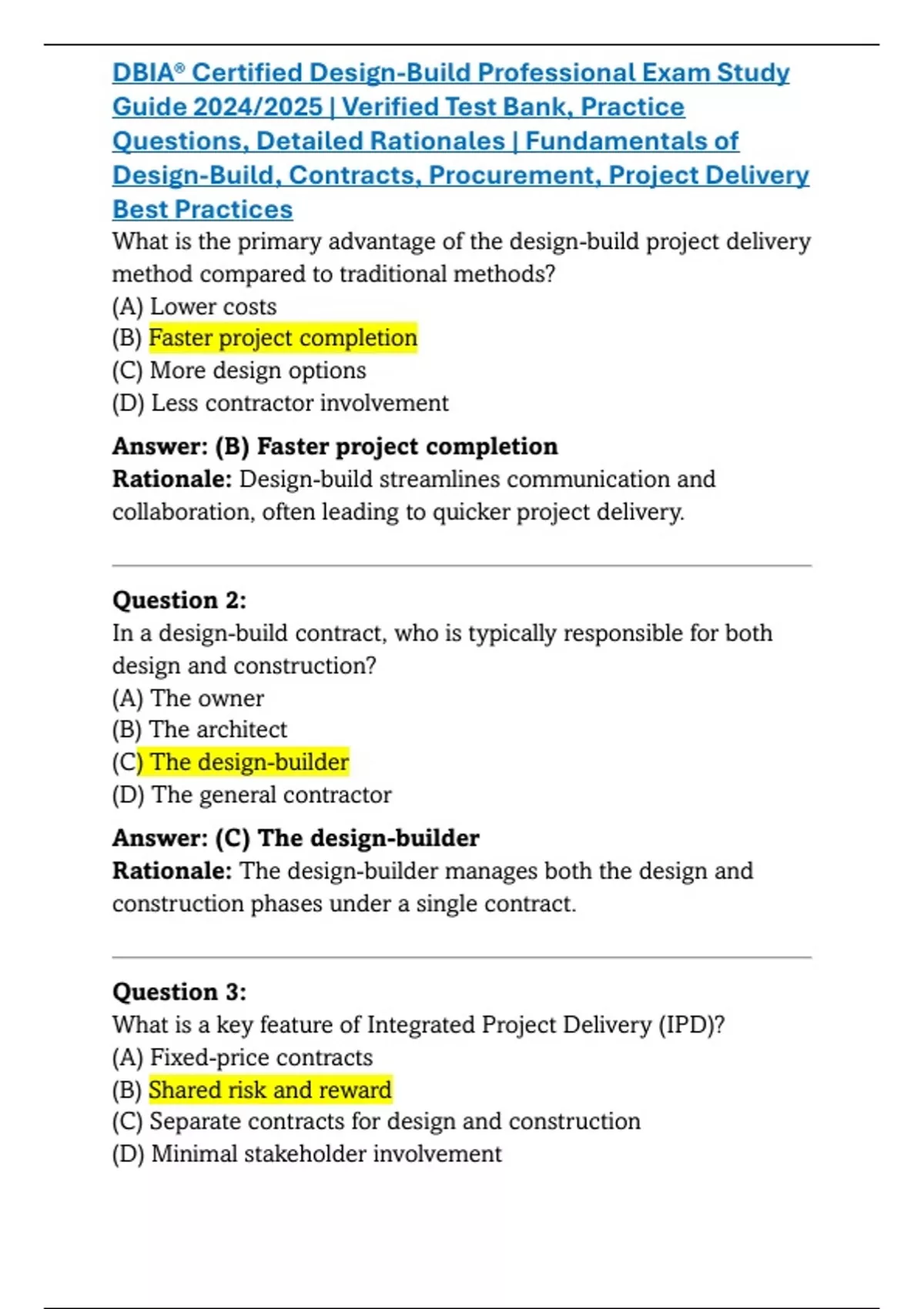 DBIA® Certified Design-Build Professional Exam Study Guide 2024/2025 ...