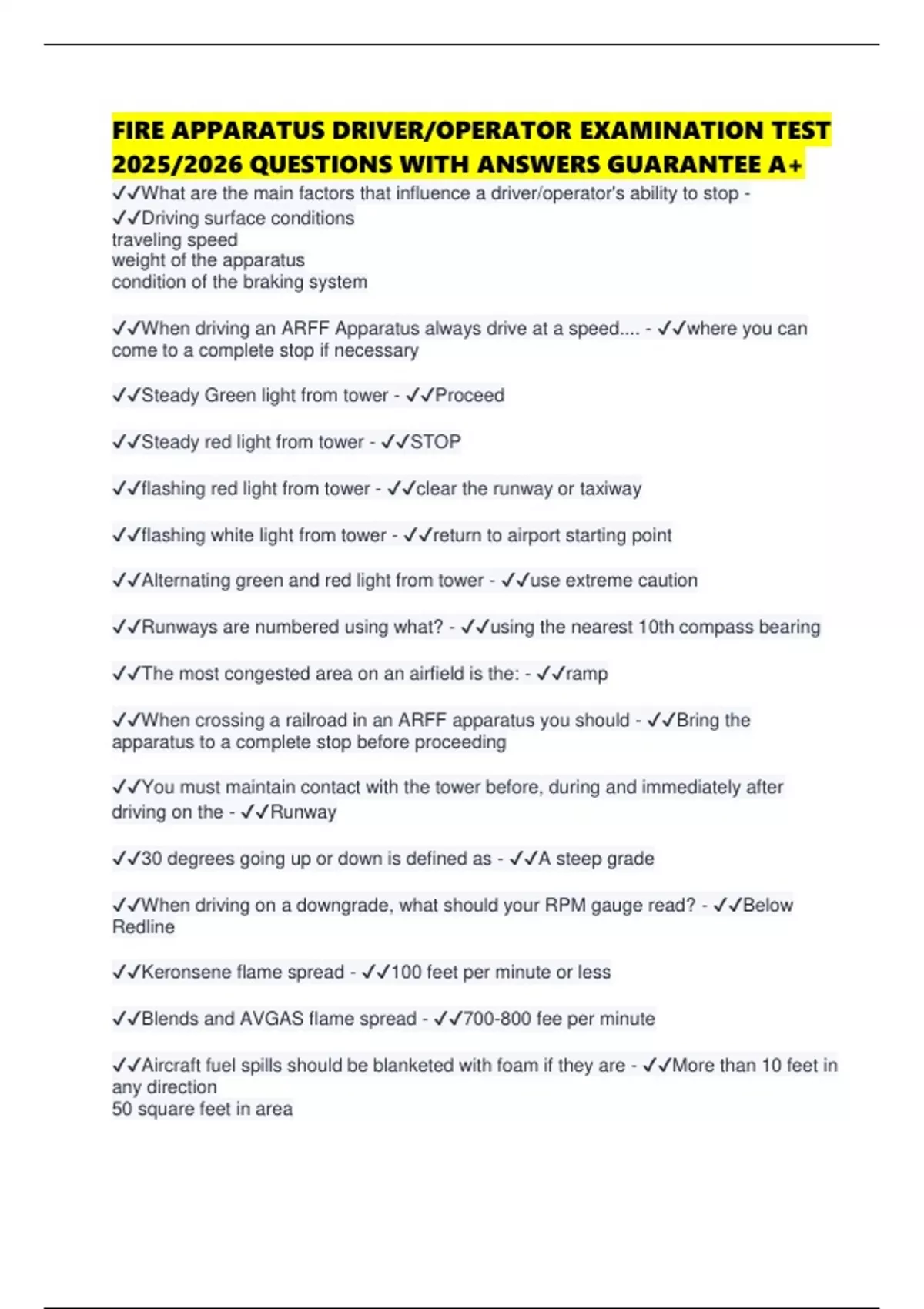 FIRE APPARATUS DRIVER/OPERATOR EXAMINATION TEST 2025/2026 QUESTIONS ...