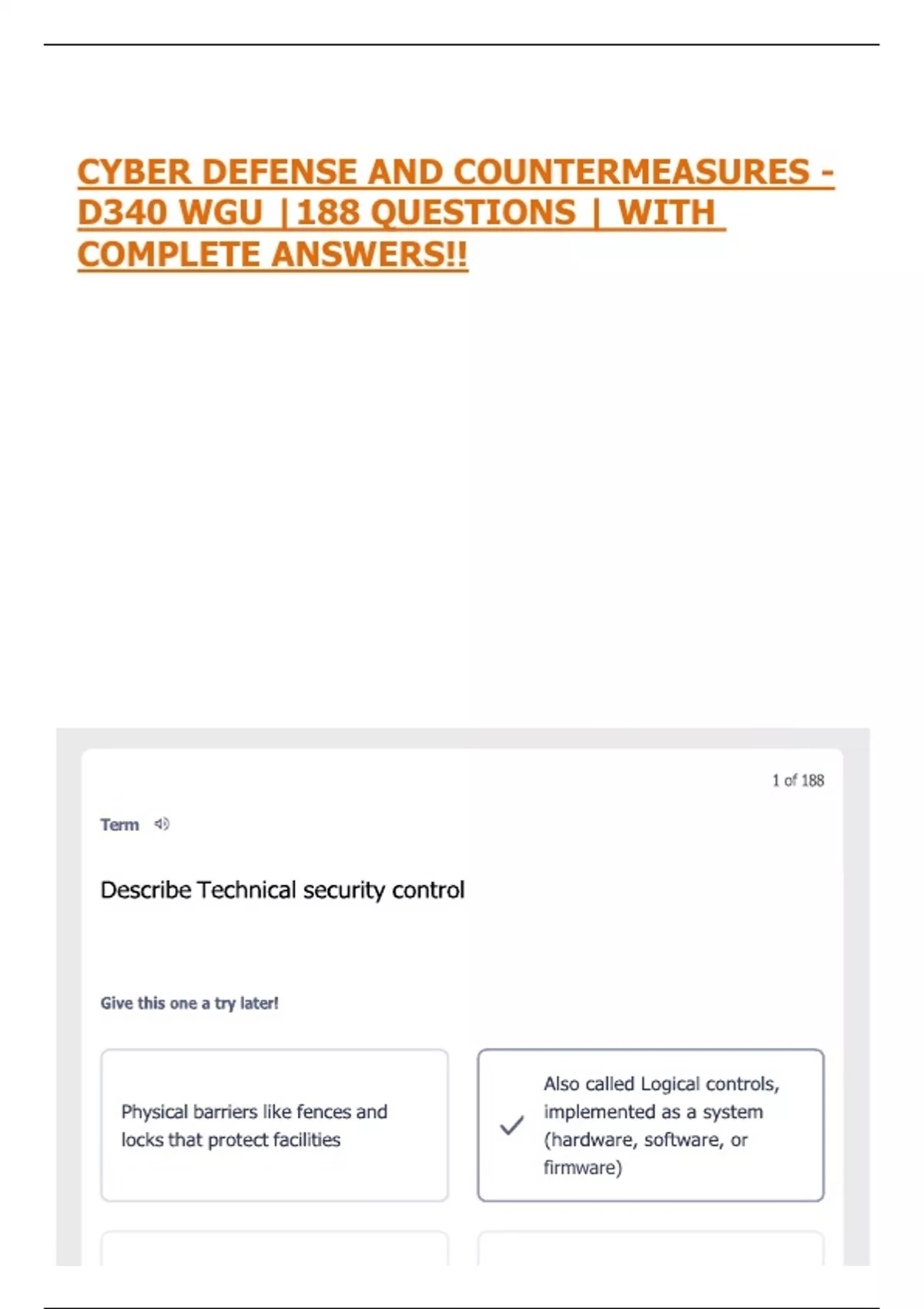 CYBER DEFENSE AND COUNTERMEASURES - D340 WGU |188 QUESTIONS | WITH ...
