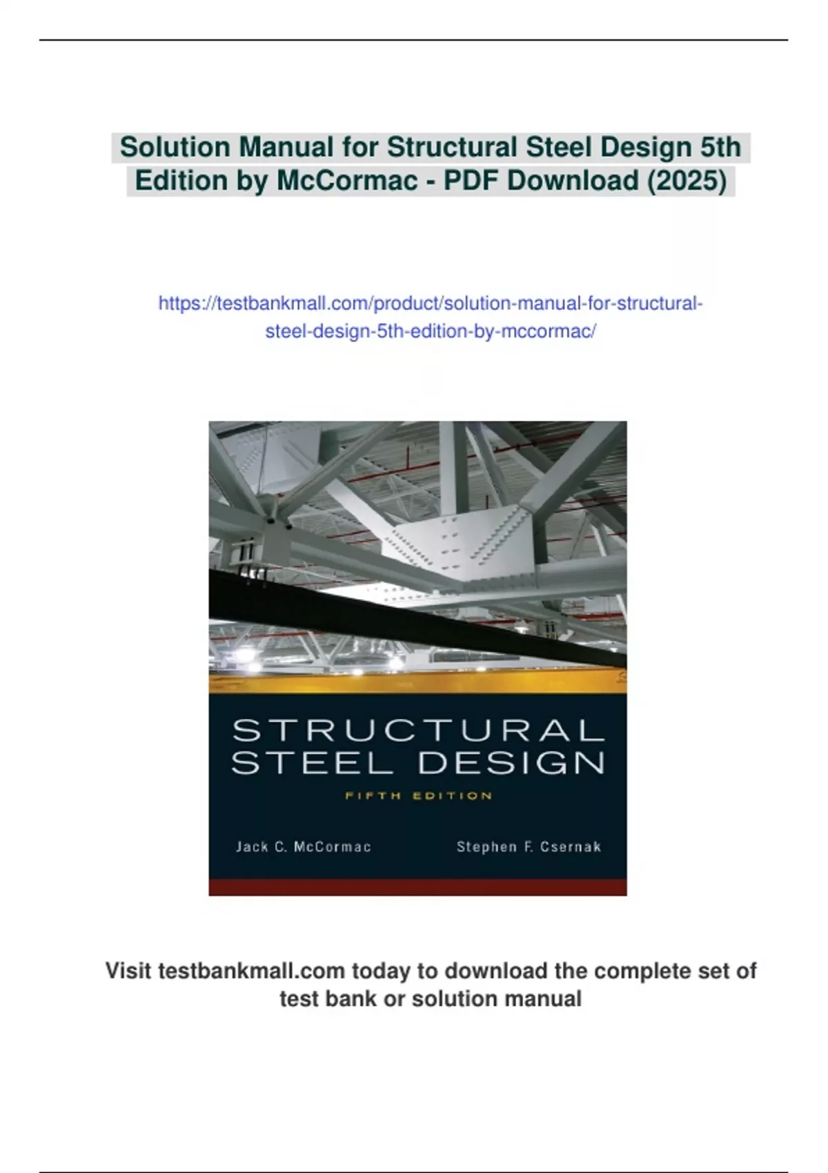 Summary Solution Manual for Structural Steel Design 5th Edition by McCormac - Digital Download ...