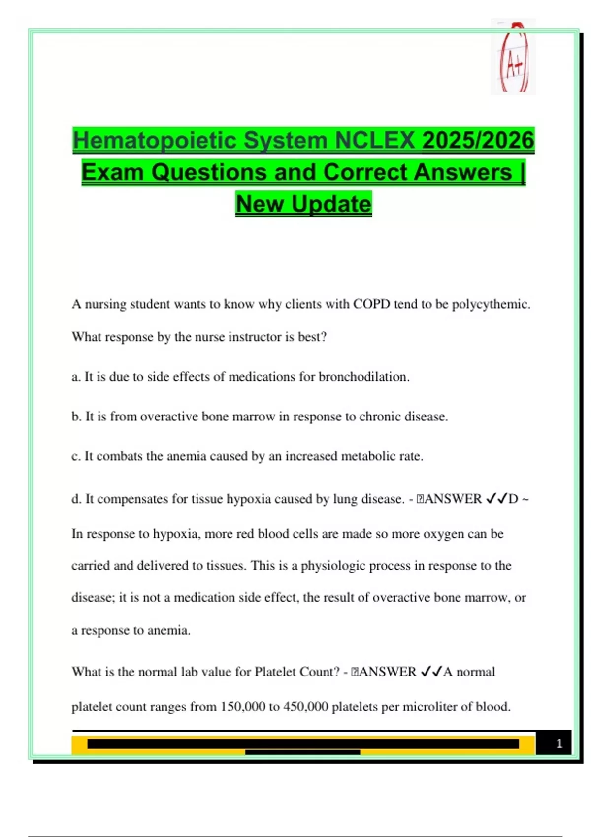 Hematopoietic System NCLEX 2025/2026 – 65 Practice Questions with ...