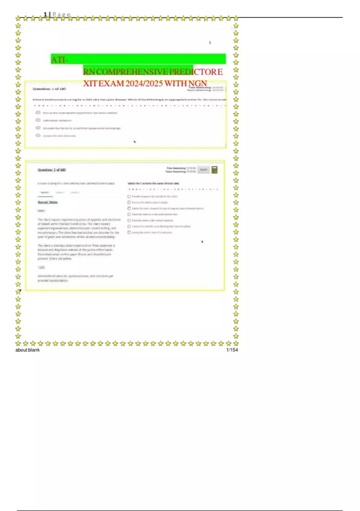 RN ATI Comprehensive Exit Exam (Version 1, 2, 3, 4) With Questions And ...