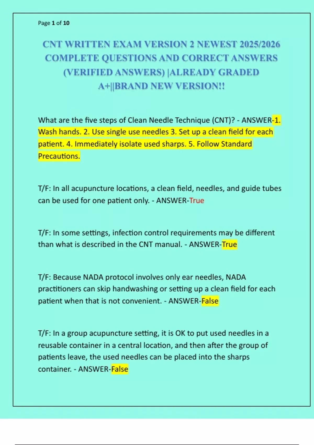 CNT WRITTEN EXAM VERSION 2 NEWEST 2025/2026 COMPLETE QUESTIONS AND ...
