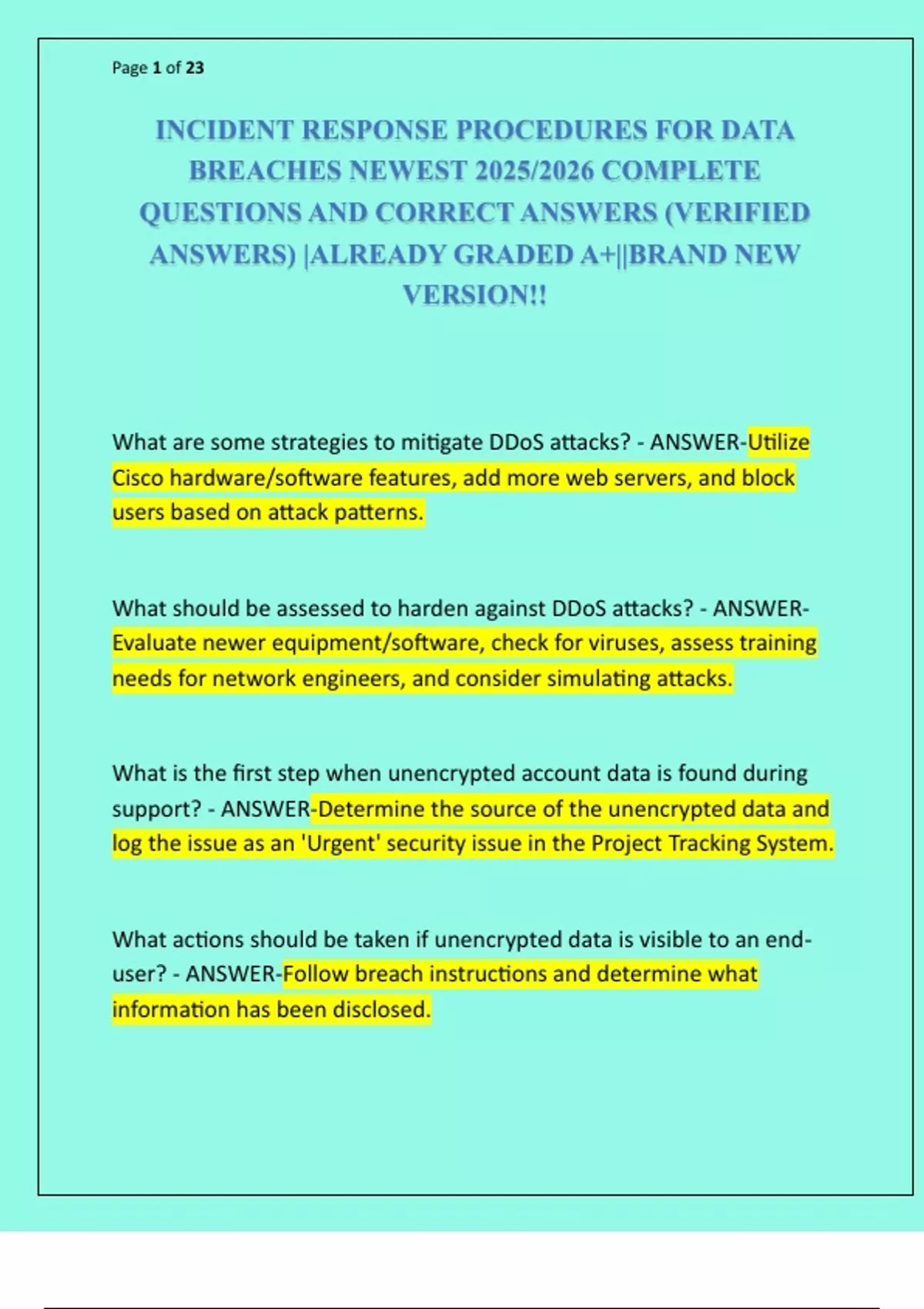 INCIDENT RESPONSE PROCEDURES FOR DATA BREACHES NEWEST 2025/2026 ...