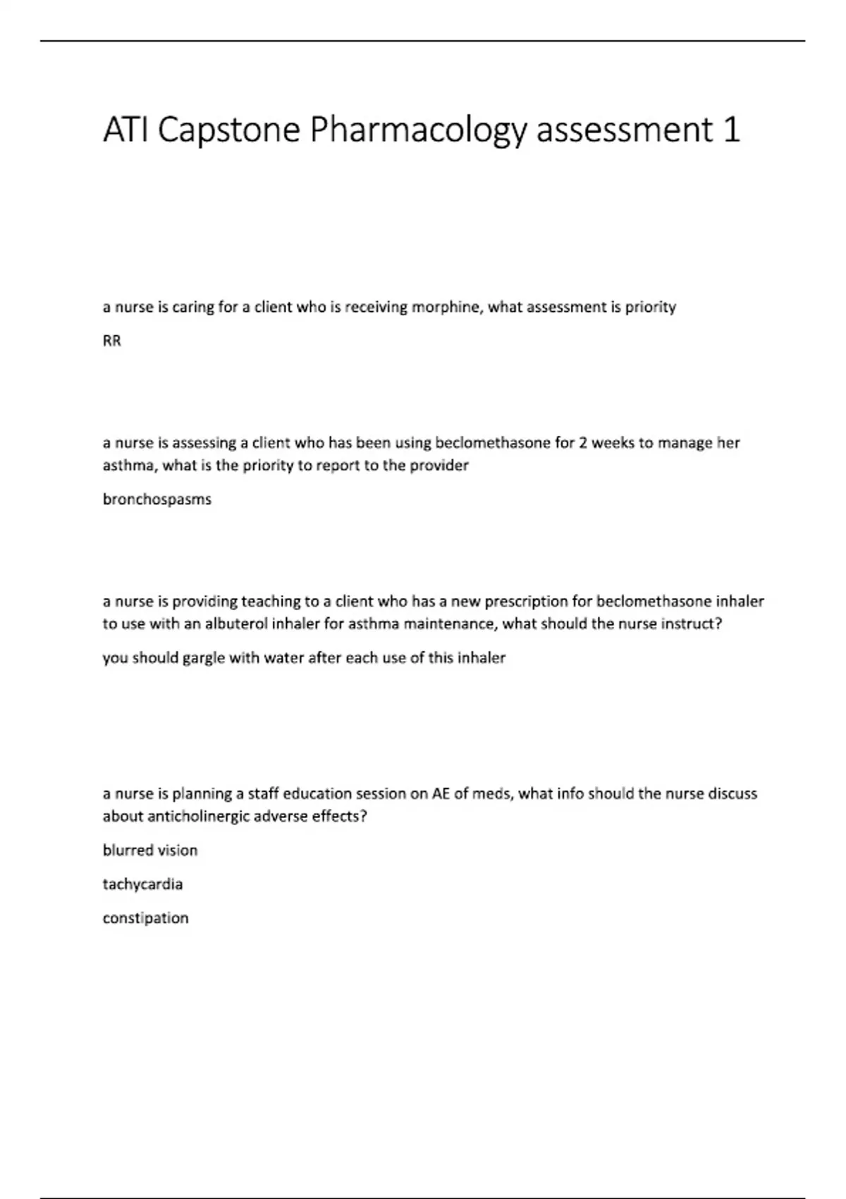 ATI Capstone Pharmacology assessment 1 With Complete Questions and ...