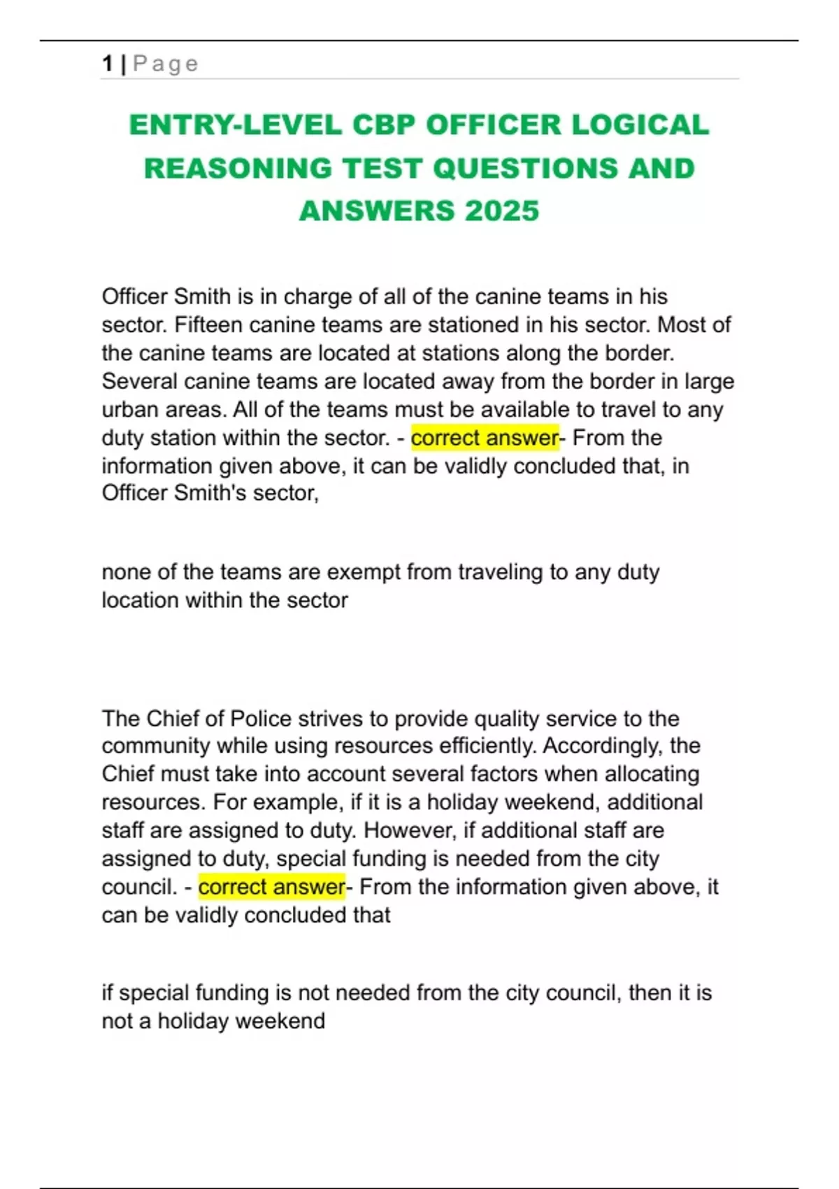 ENTRY-LEVEL CBP OFFICER LOGICAL REASONING TEST QUESTIONS AND ANSWERS ...