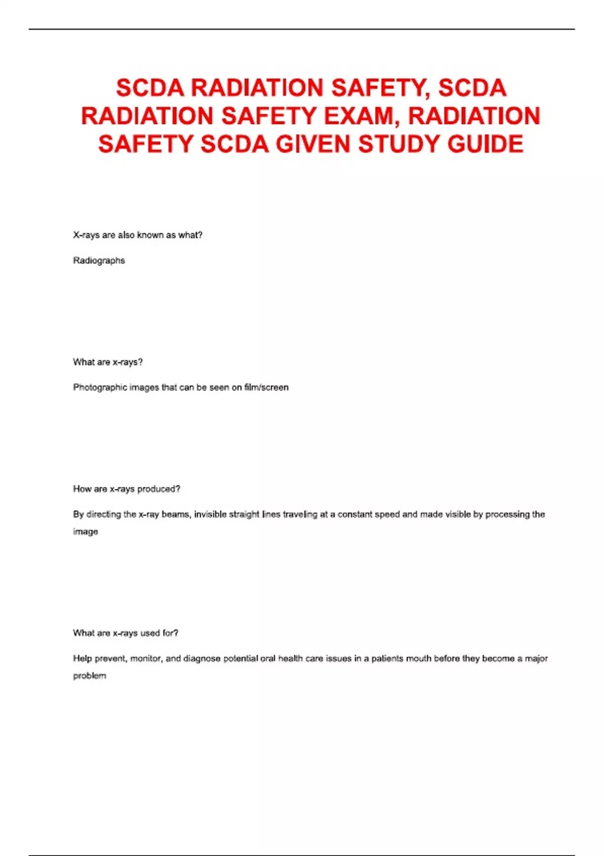 SCDA RADIATION SAFETY, SCDA RADIATION SAFETY EXAM, RADIATION SAFETY ...