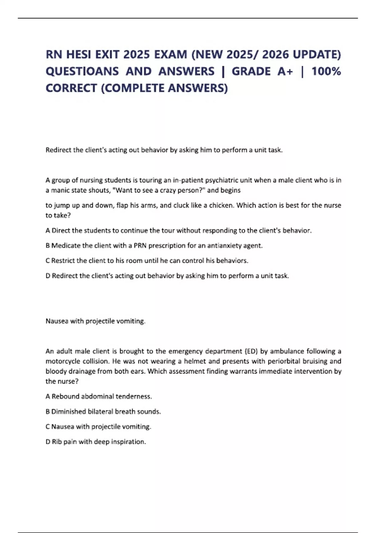 RN HESI EXIT 2025 EXAM (NEW UPDATE) QUESTIOANS AND ANSWERS - HESI RN ...