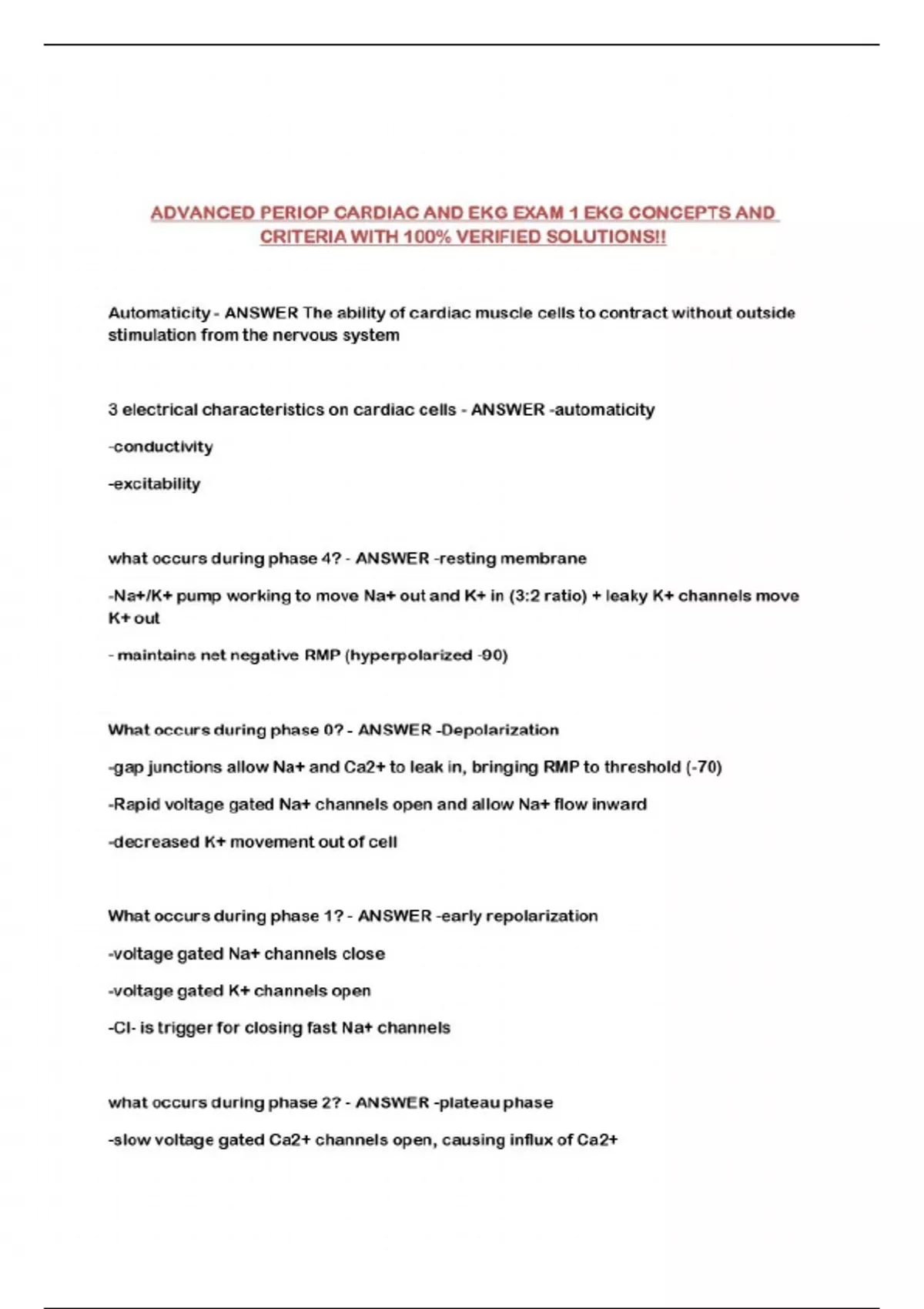 ADVANCED PERIOP CARDIAC AND EKG EXAM 1 EKG CONCEPTS AND CRITERIA WITH ...