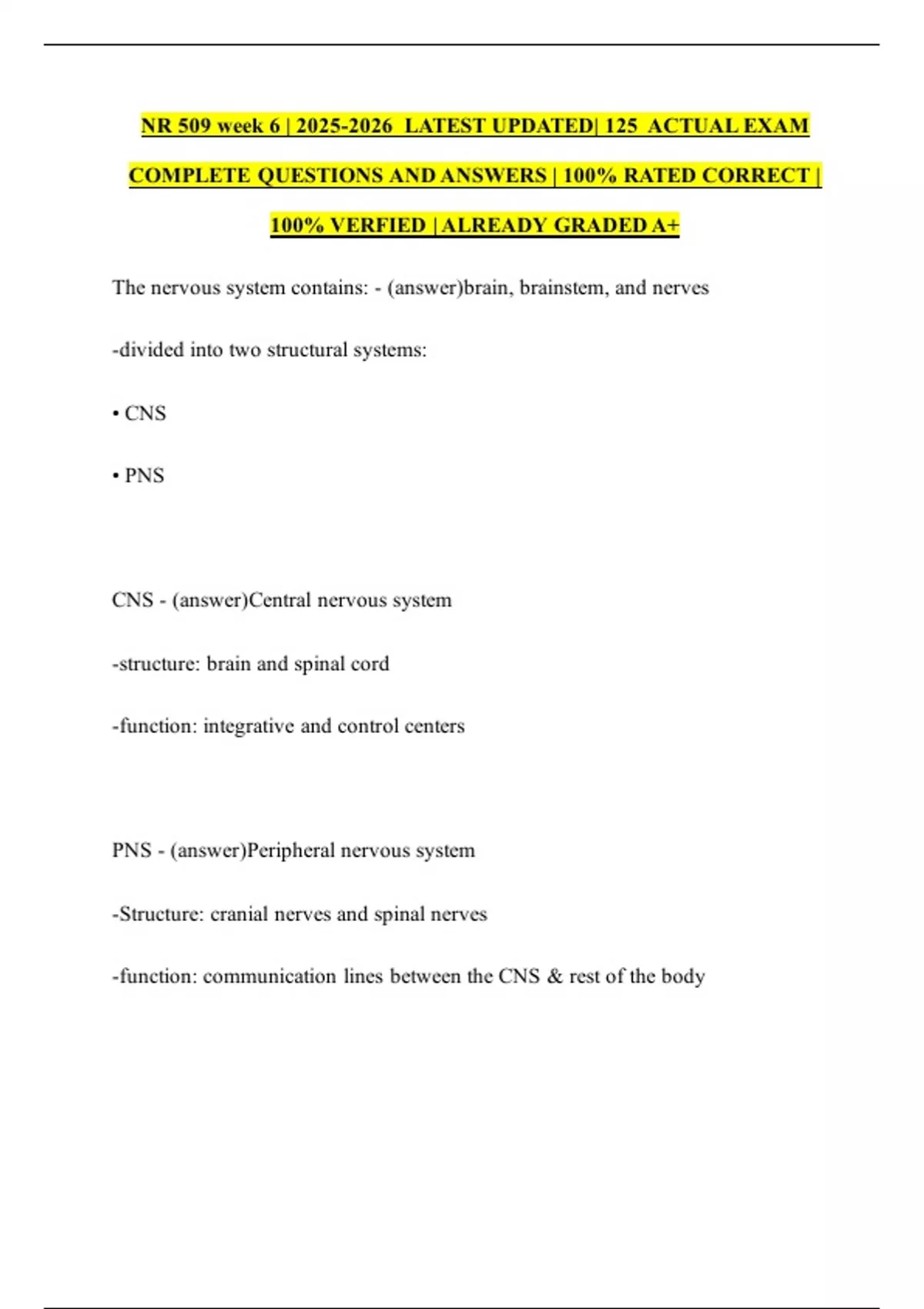 NR 509 week 6 | LATEST UPDATED| 125 ACTUAL EXAM COMPLETE QUESTIONS AND ...