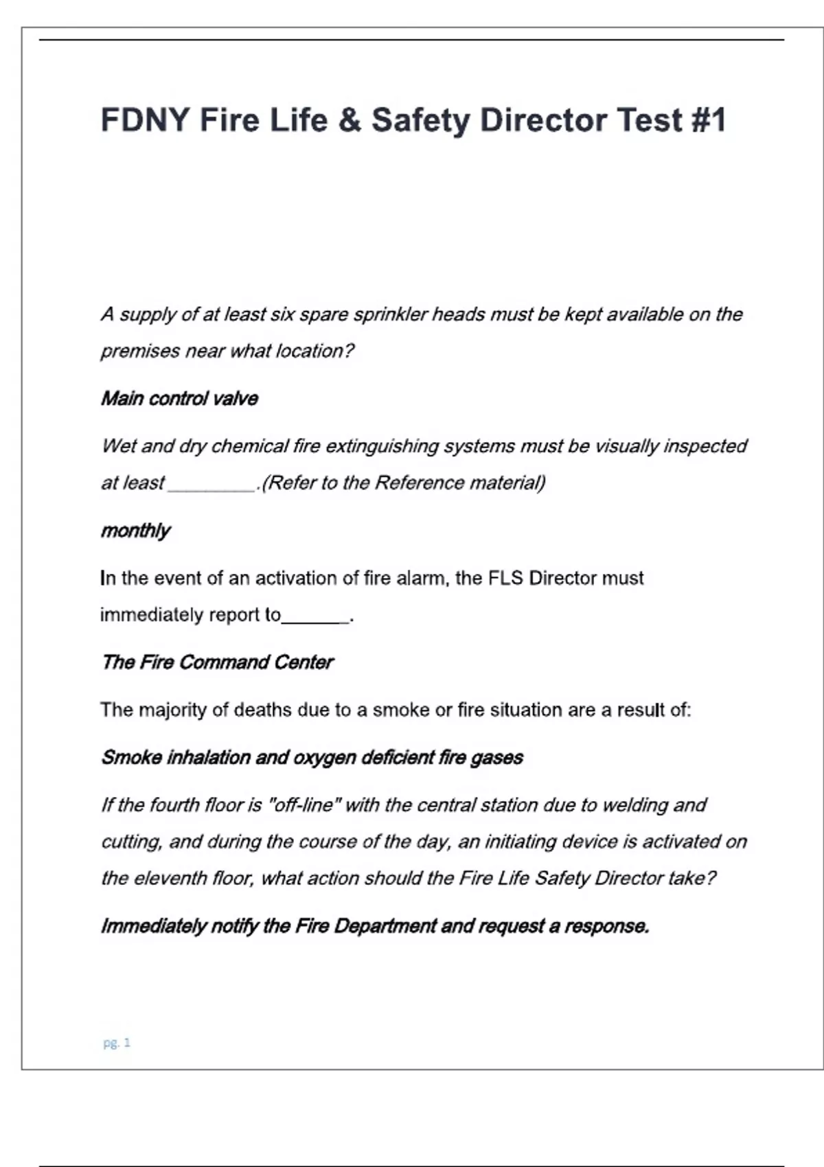 FDNY Fire Life & Safety Director Test 1 Exam Questions and Verified ...