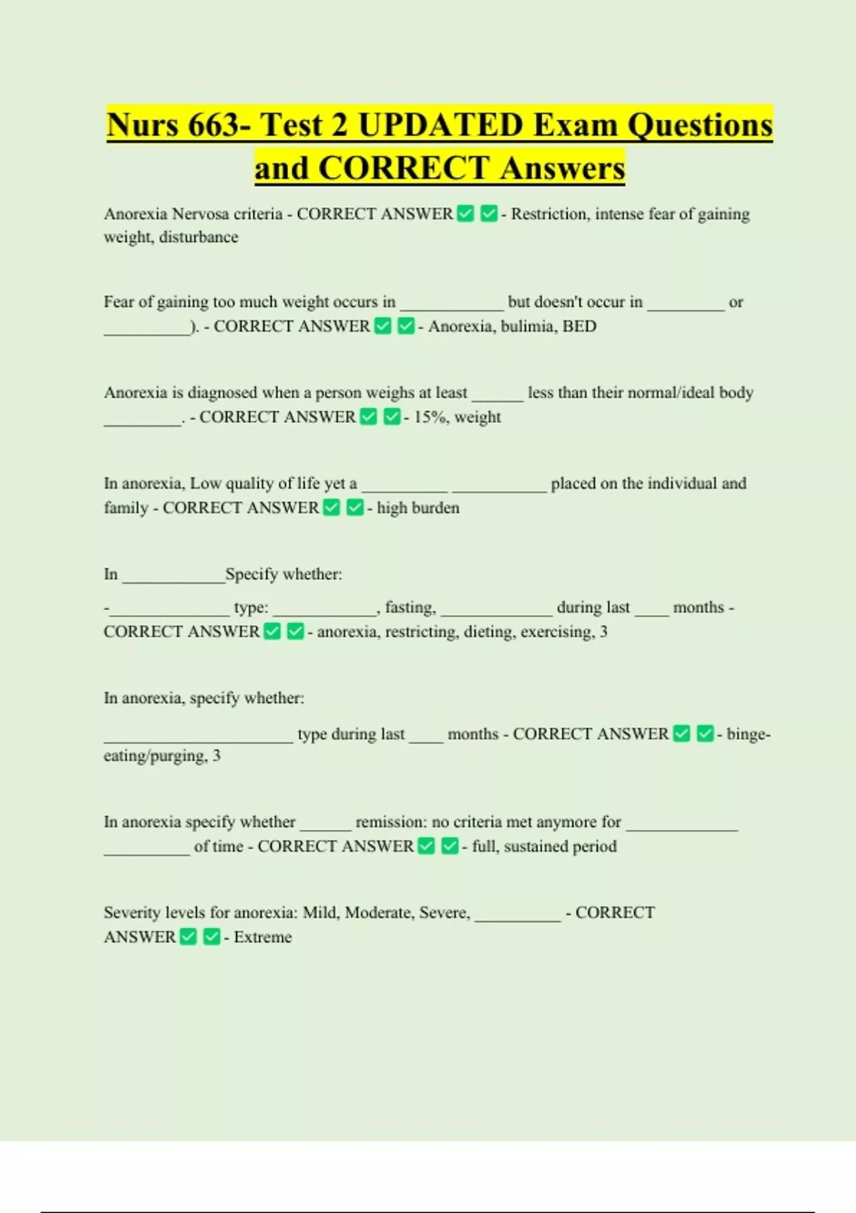 NURS 663 Bundled Exam Questions WITH CORRECT Answers - Stuvia US