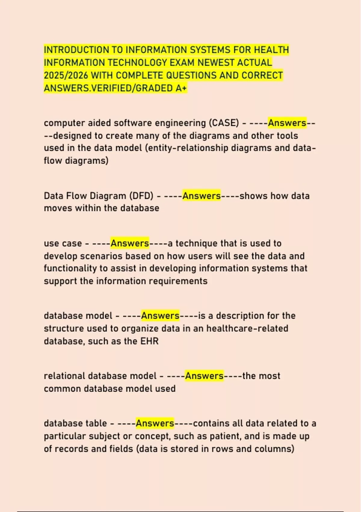INTRODUCTION TO INFORMATION SYSTEMS FOR HEALTH INFORMATION TECHNOLOGY ...