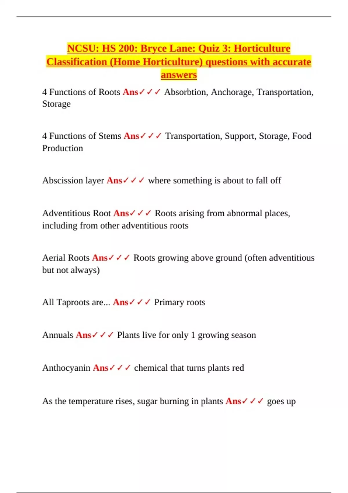 HS200 – Quiz 3 Study Guide on Horticulture Classification and Root ...